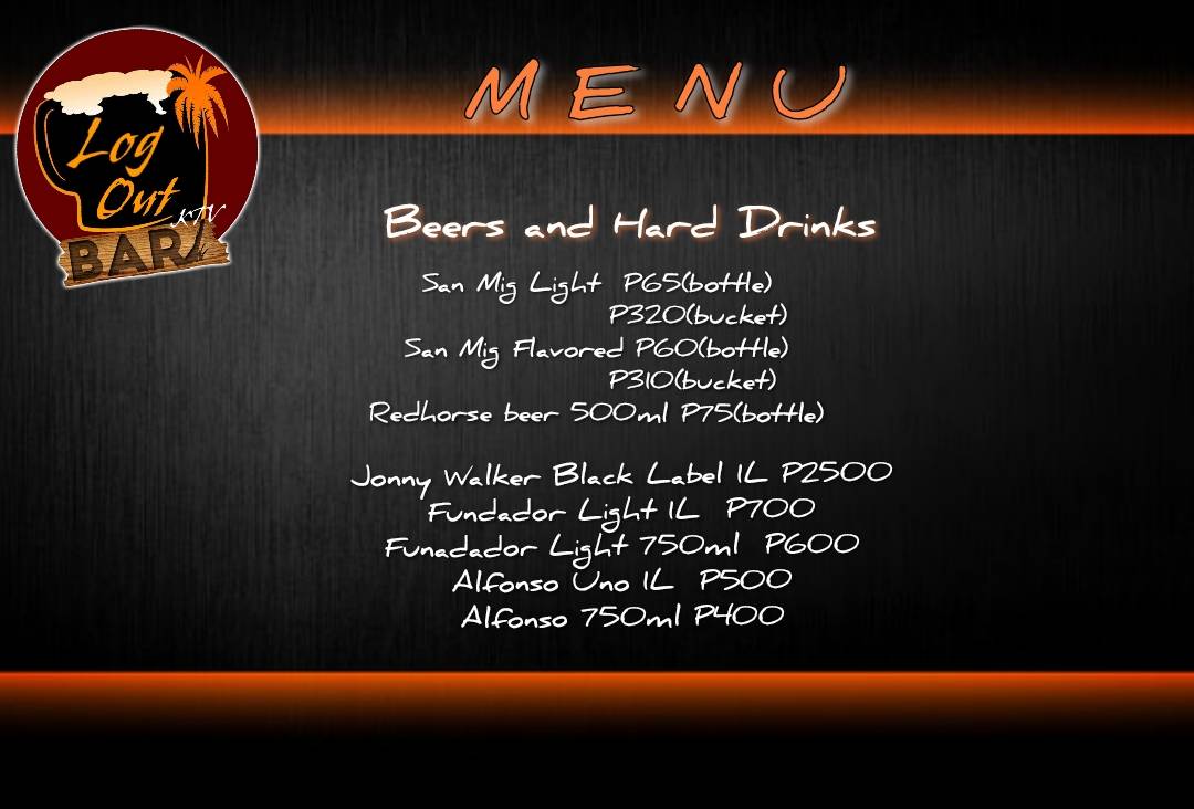 Menu at LOG-Out KTV Bar, Castilla