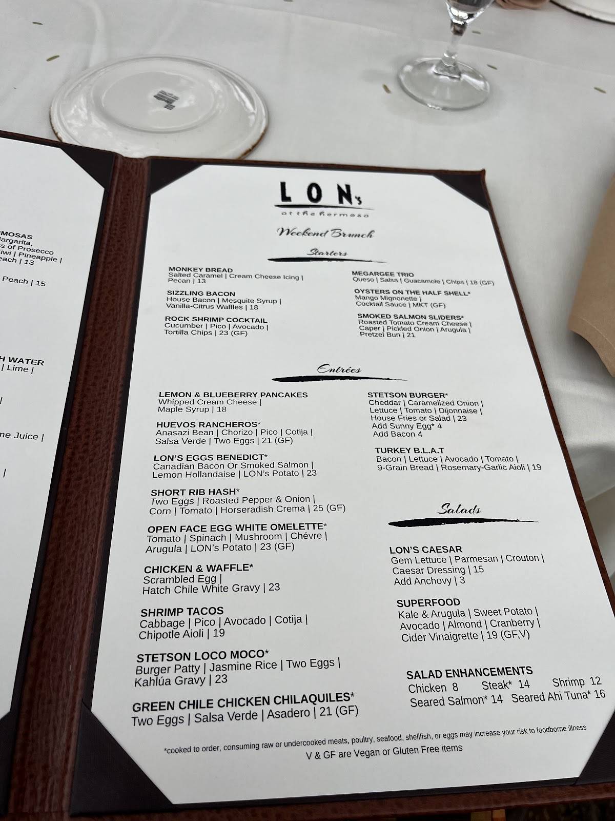 Menu at LON’s at The Hermosa Inn pub & bar, Paradise Valley