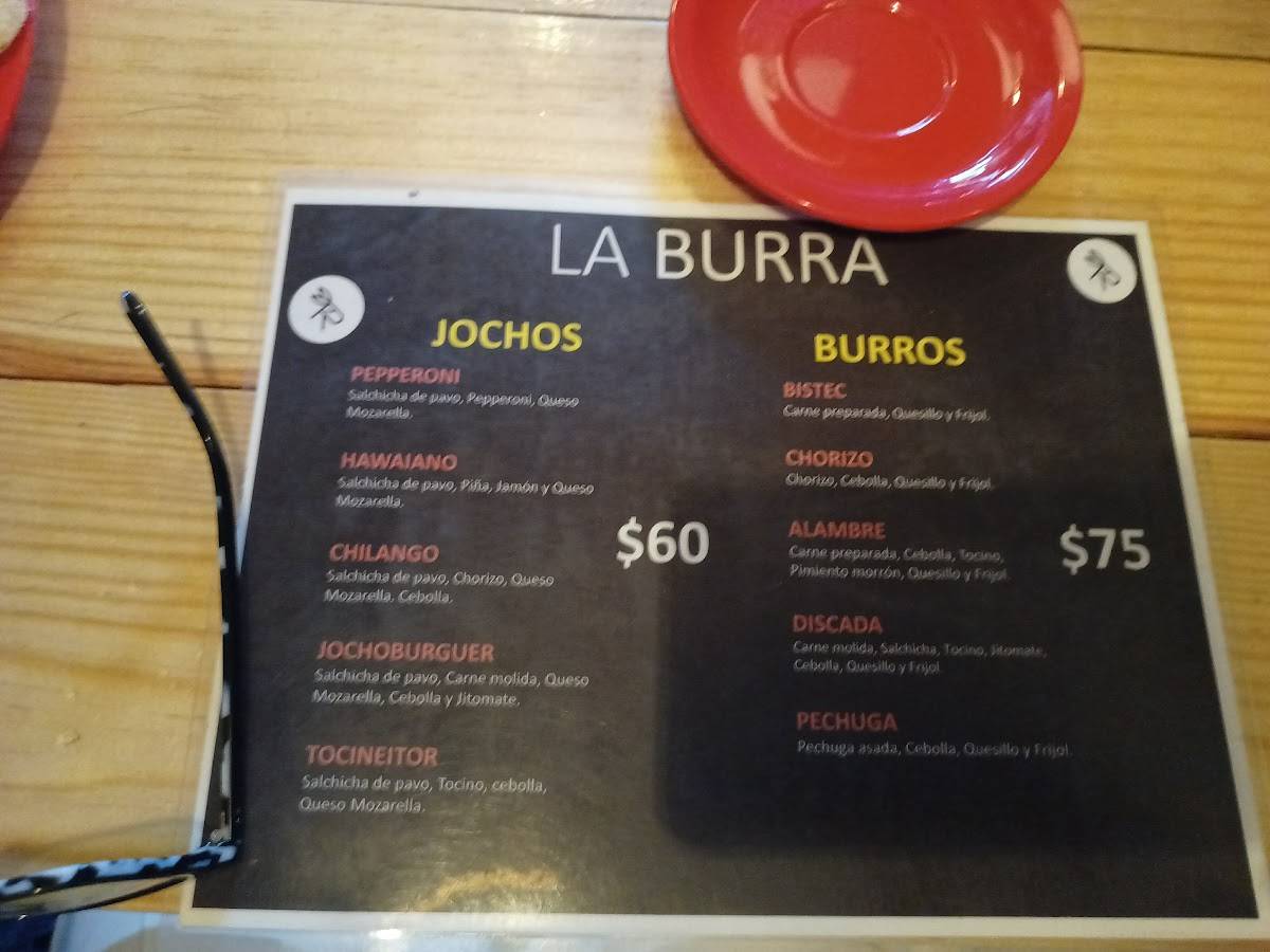 Carta del restaurante La Burra, Mexico