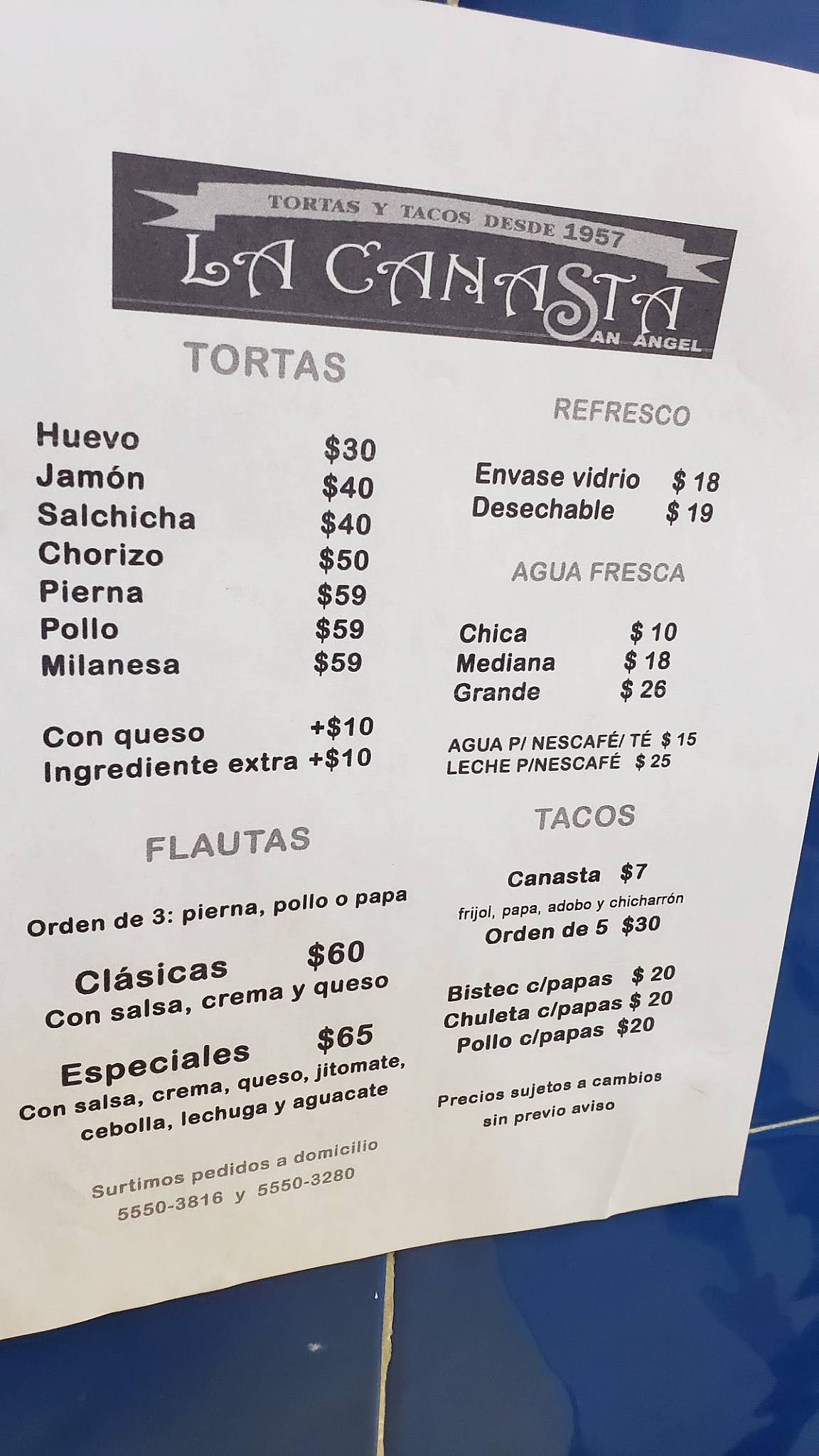 Carta del restaurante La Canasta San Ángel, Ciudad del México, Calle ...