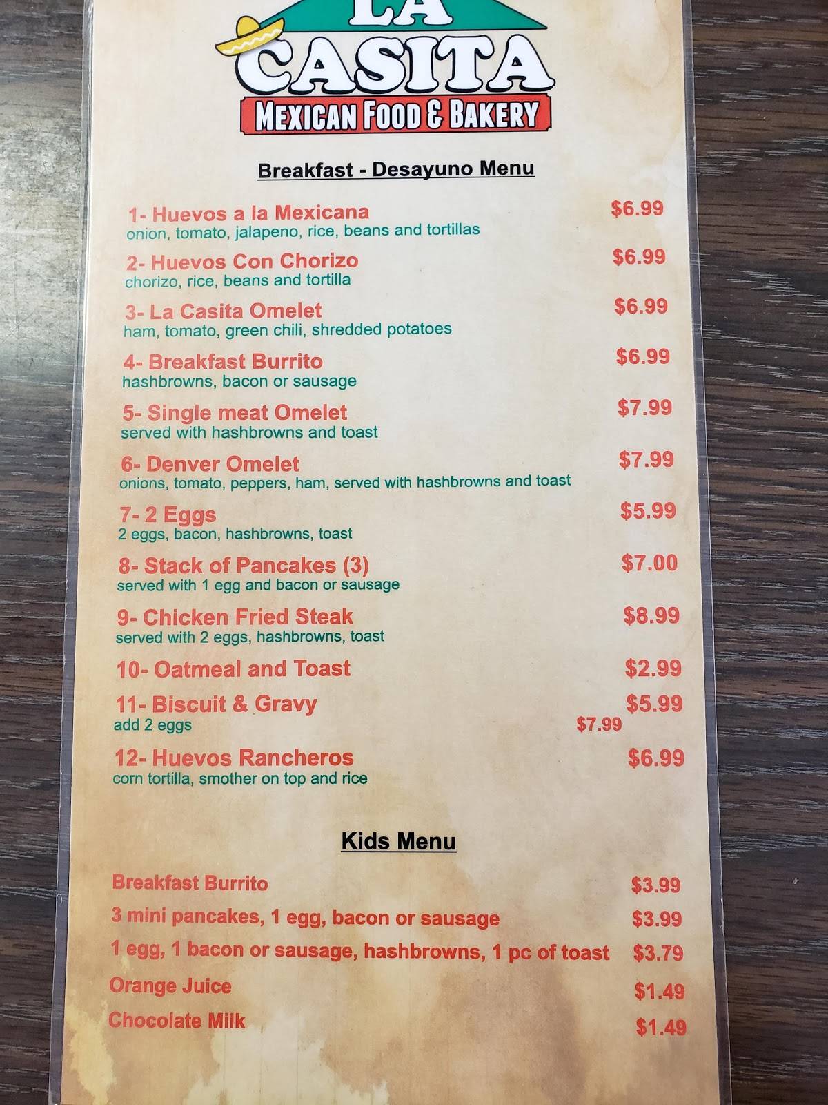 Menu at La Casita Mexican Food restaurant, El Dorado, 212 E Central Ave ...