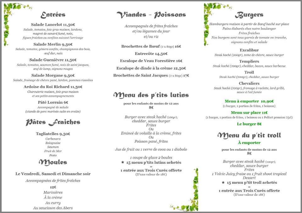 Menu au La Caverne de Merlin restaurant, Bourg-Blanc