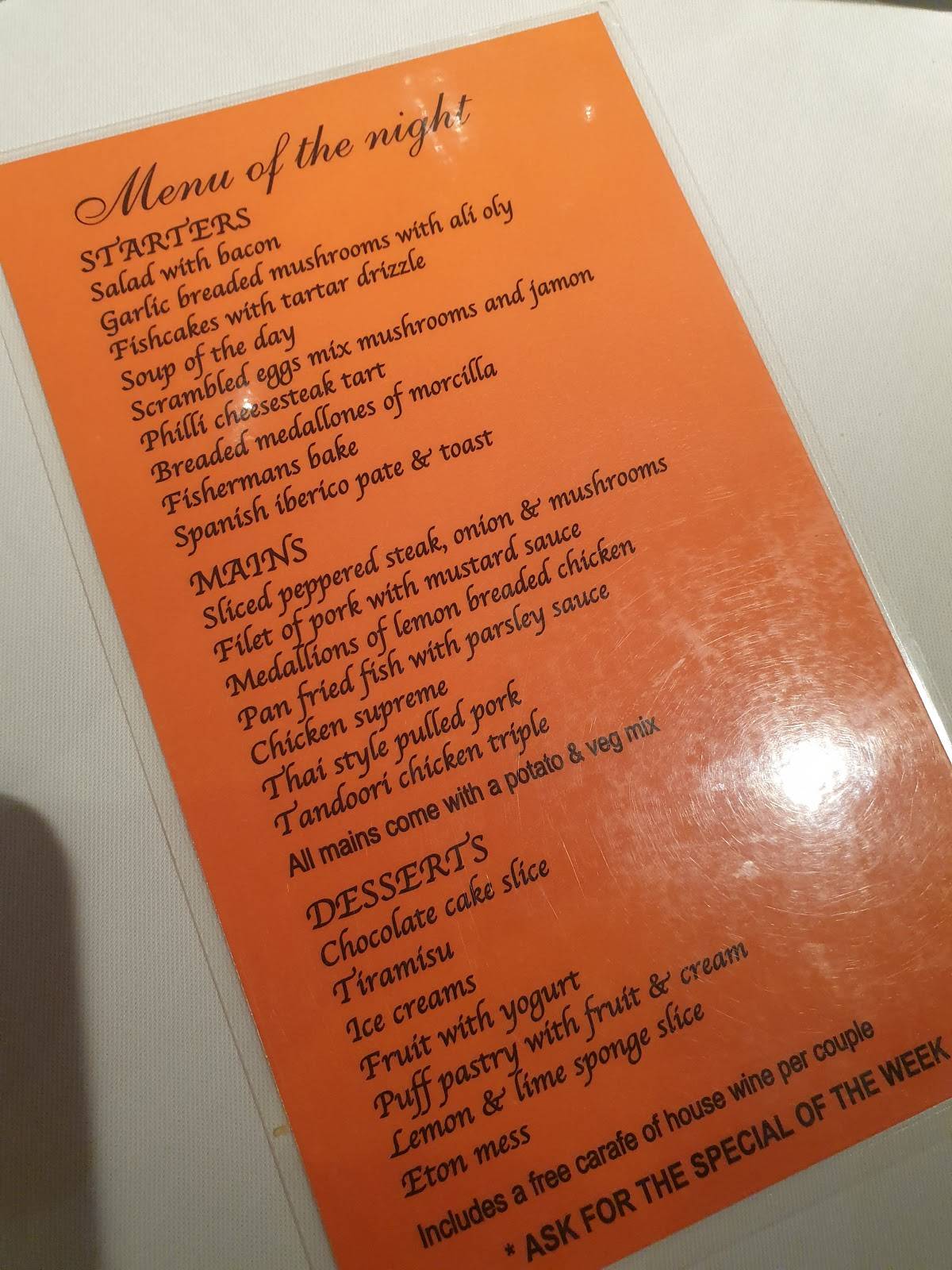 Menu at La Cena restaurant, Albox