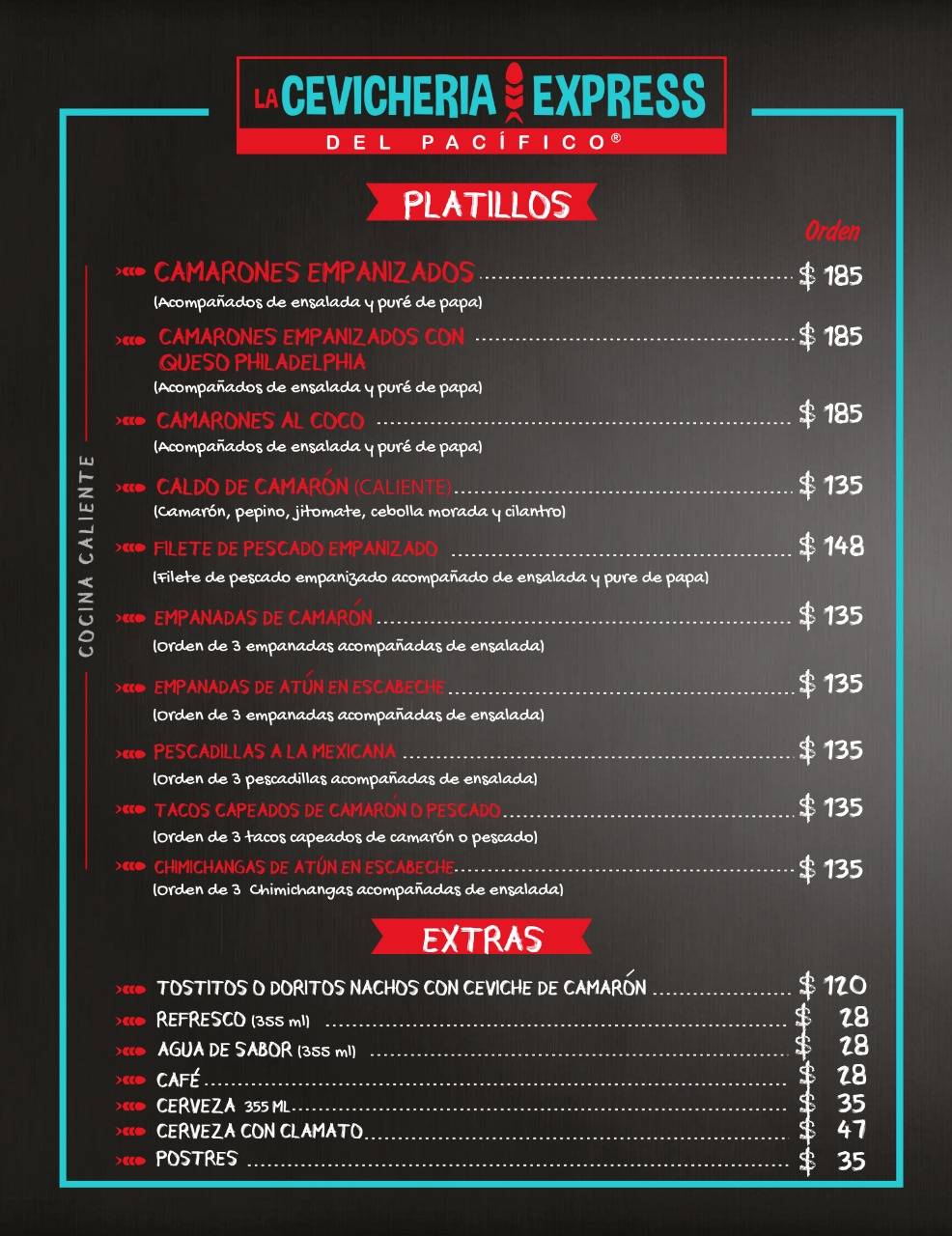 Carta del restaurante La Cevicheria Express Vertiz, Ciudad del México