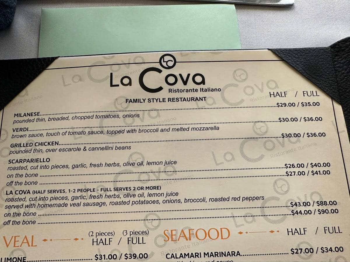 Menu at La Cova restaurant, Port Jefferson Station