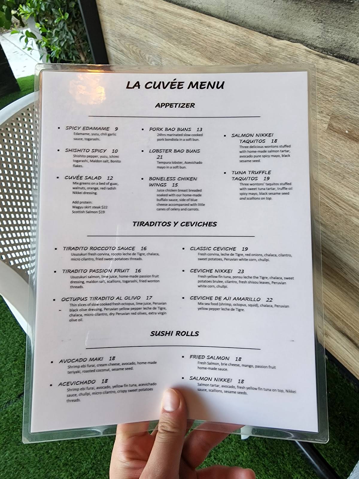 Carta del restaurante La Cuvée Miami, Miami