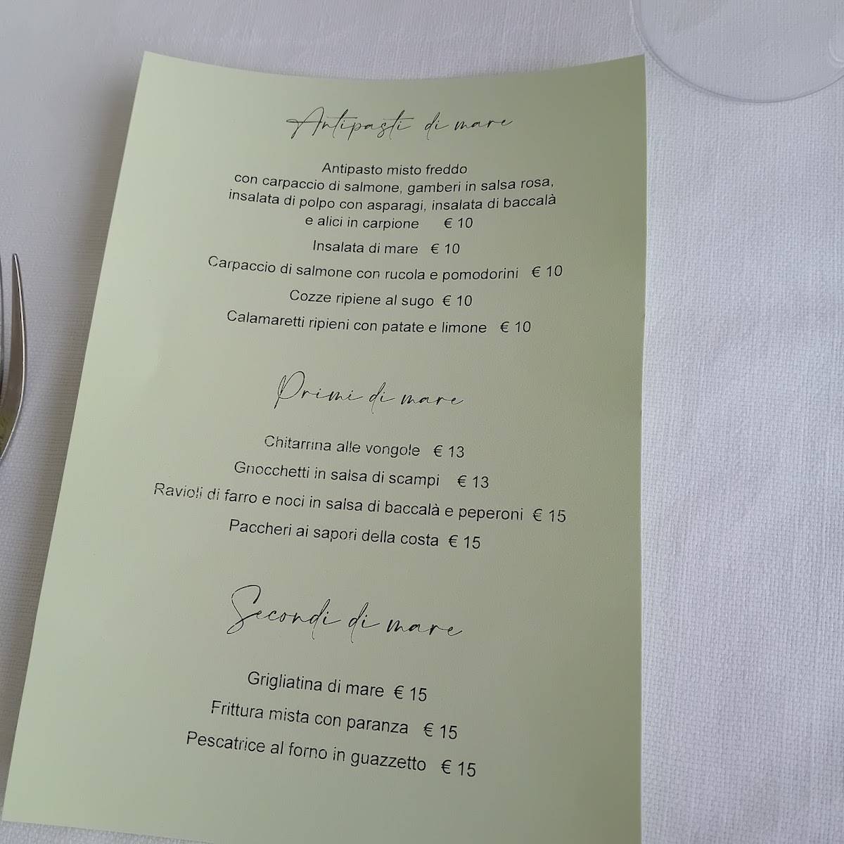 Menu da La Dea Del Mare Fossacesia ristorante, Fossacesia