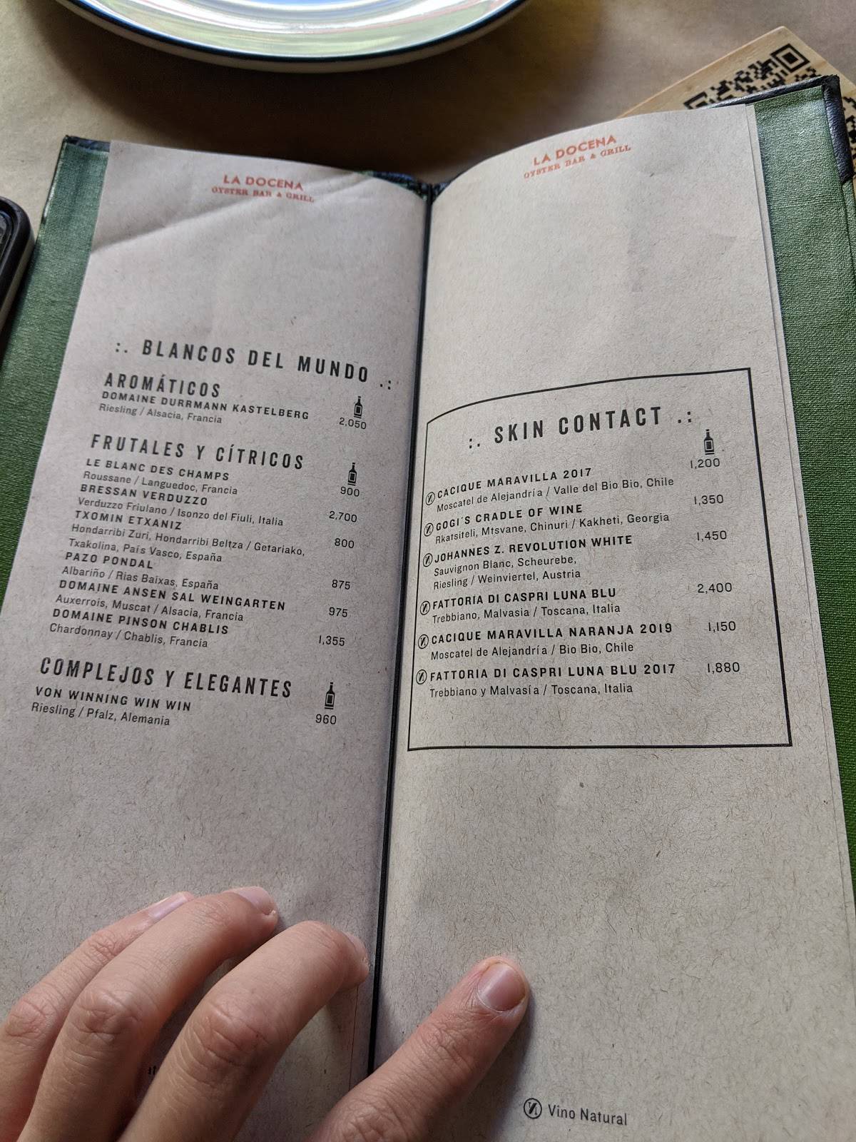 Carta del restaurante La Docena Sao Paulo, Guadalajara