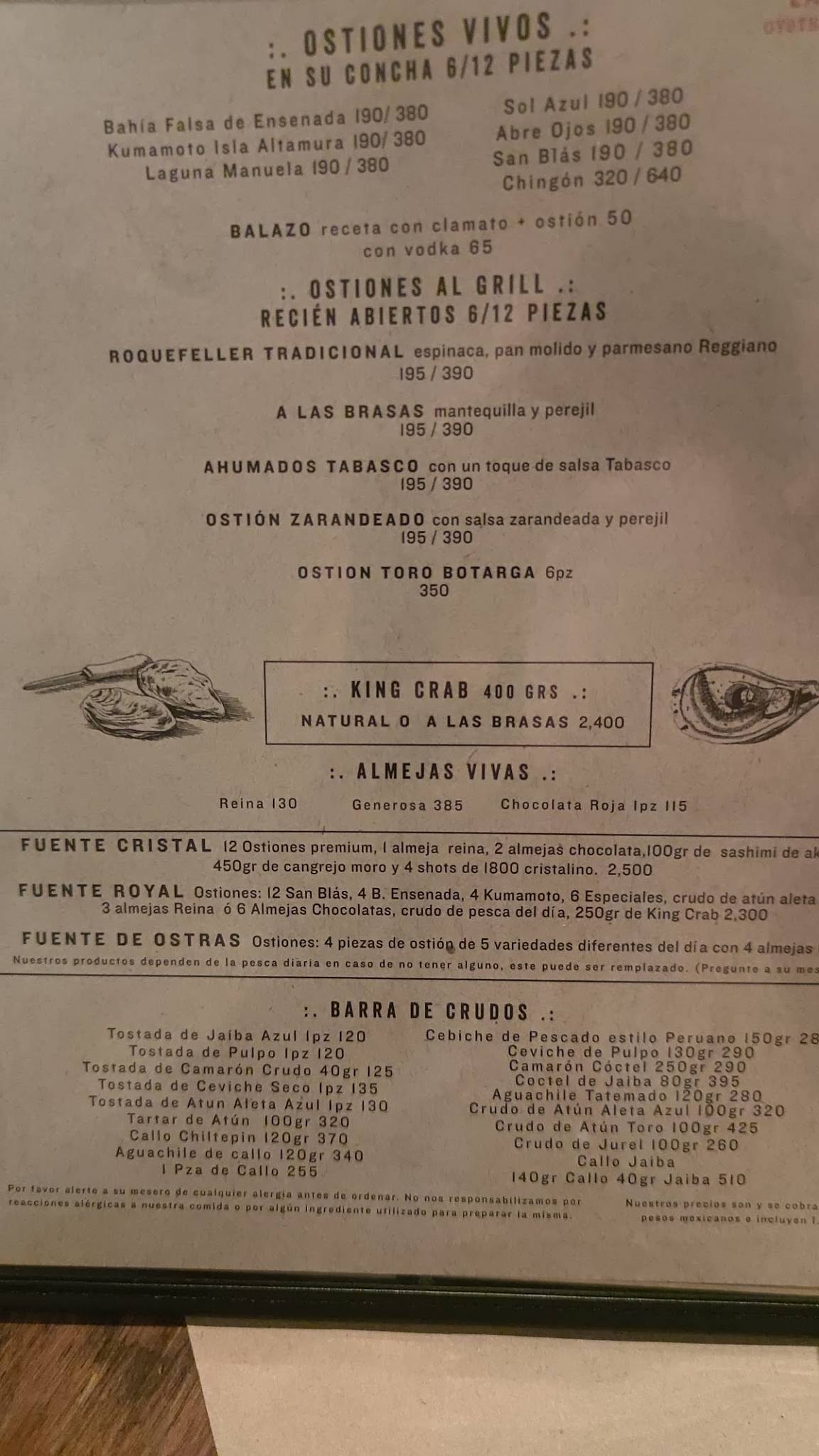Carta del restaurante La Docena Sao Paulo, Guadalajara