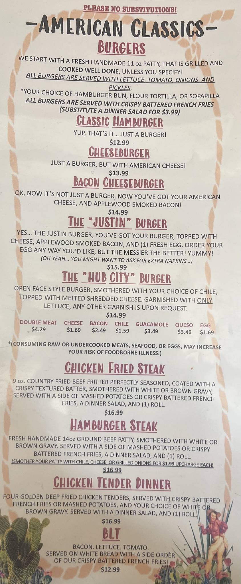 Menu at La Dos Gringas restaurant, Belen