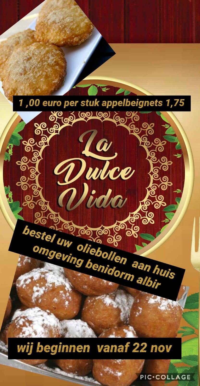 Menu at La Dulce Vida restaurant, Benidorm