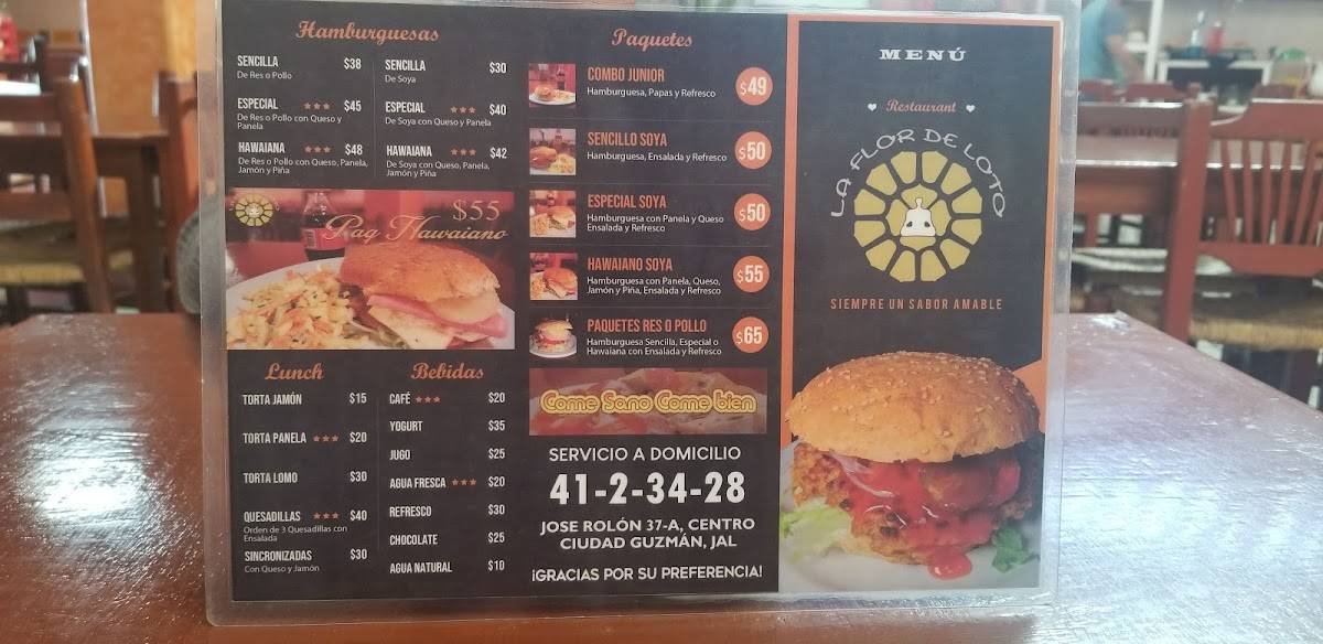 Carta del restaurante La Flor del Loto, Ciudad Guzmán