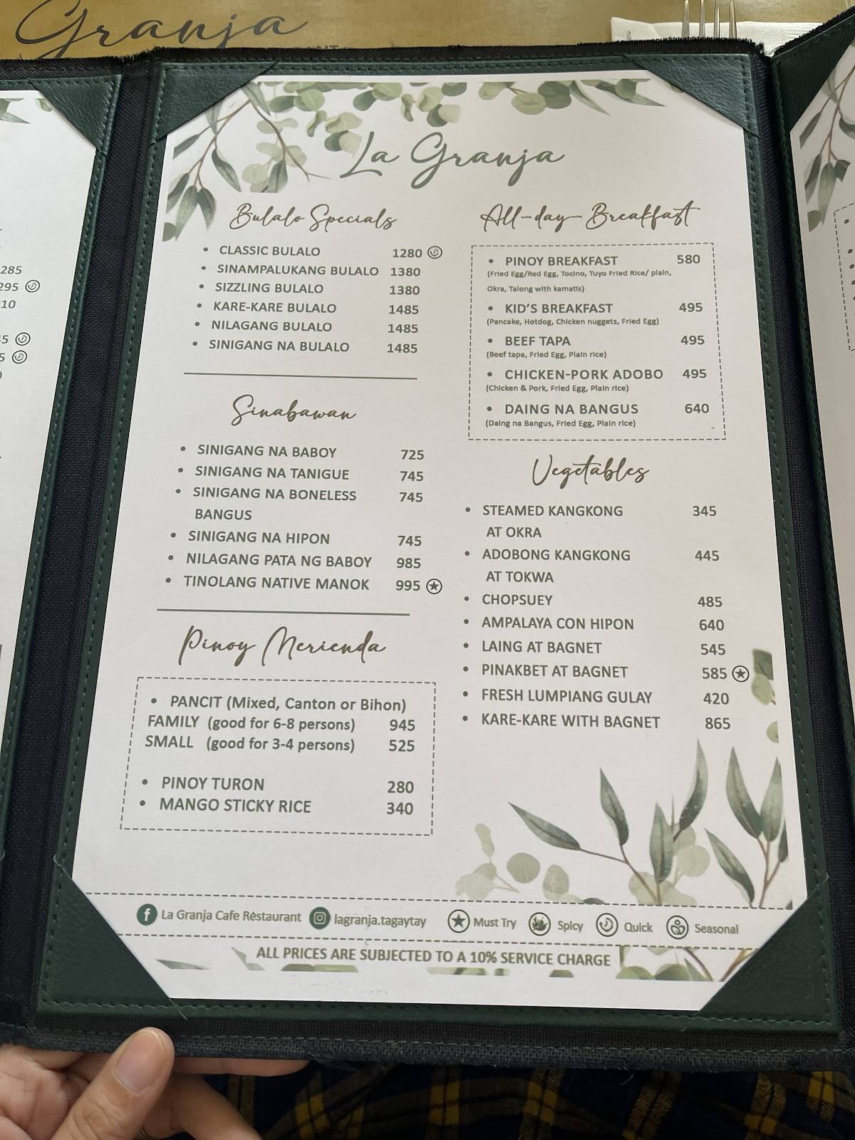 Menu at La Granja Café Restaurant, Tagaytay