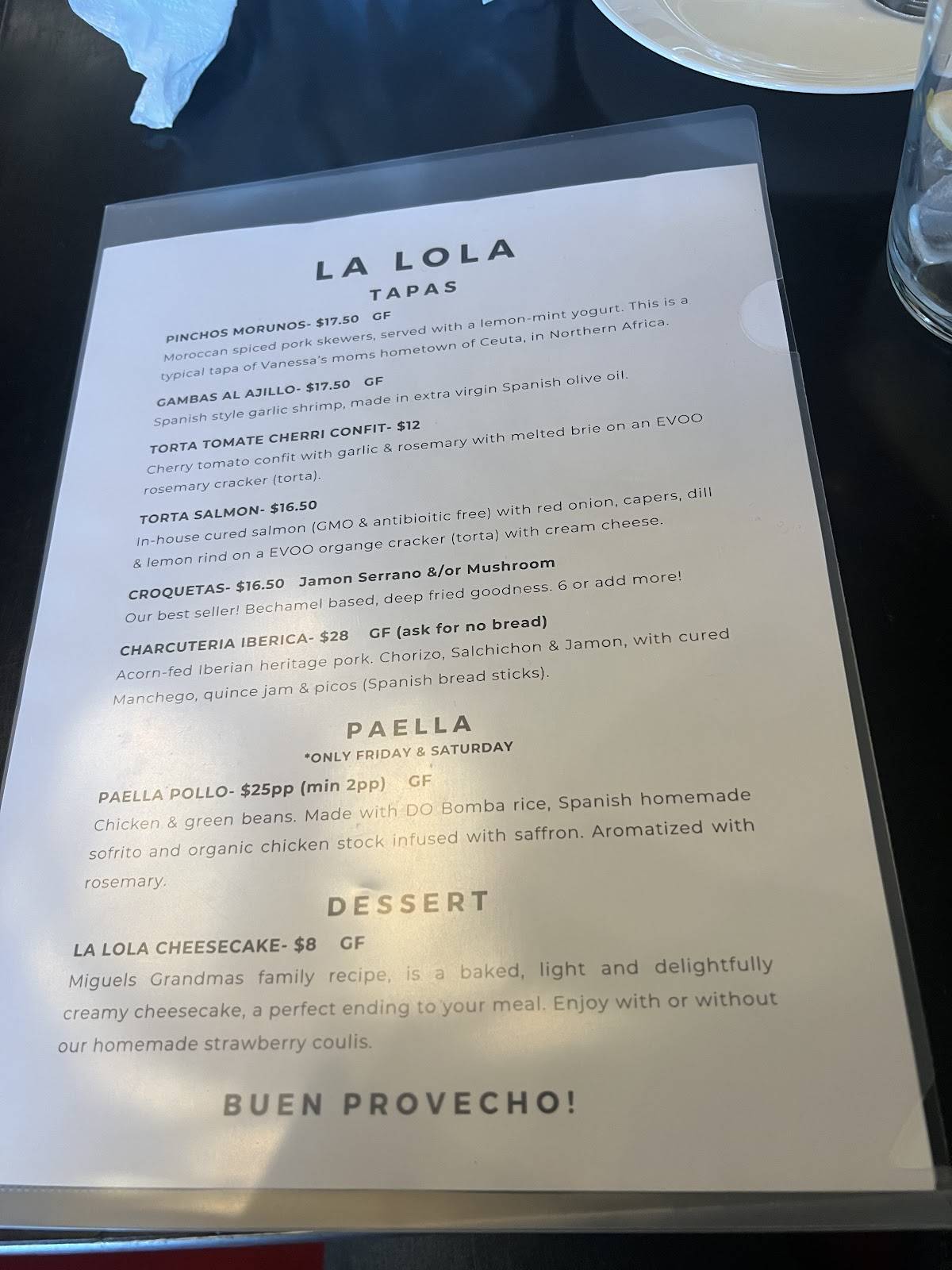 Menu at La Lola Tapas Bar, Kitchener