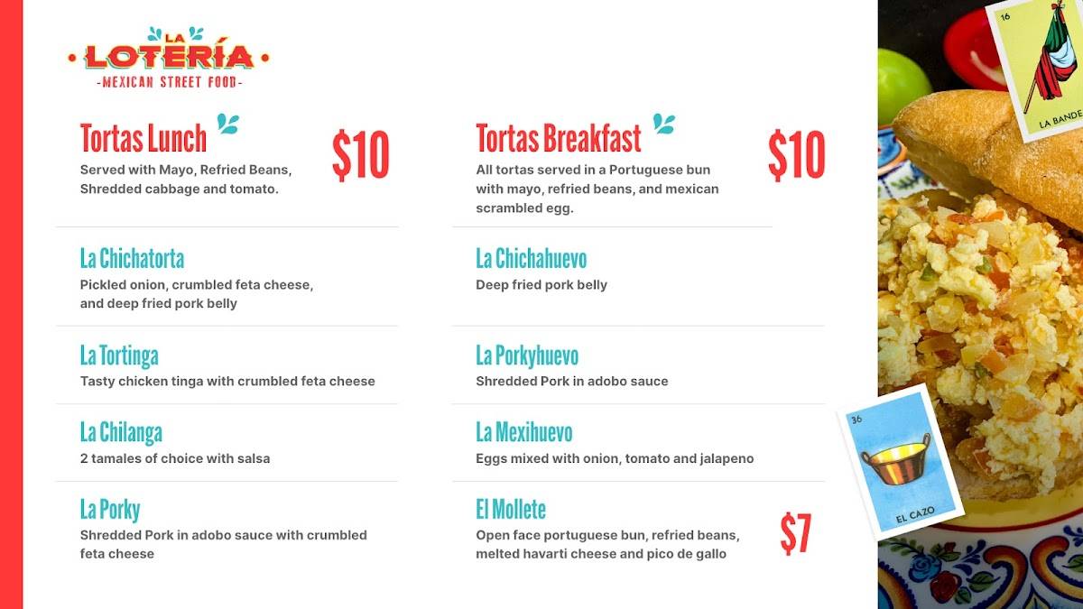 Menu au La Loteria, Mexican Street Food restaurant, Vancouver