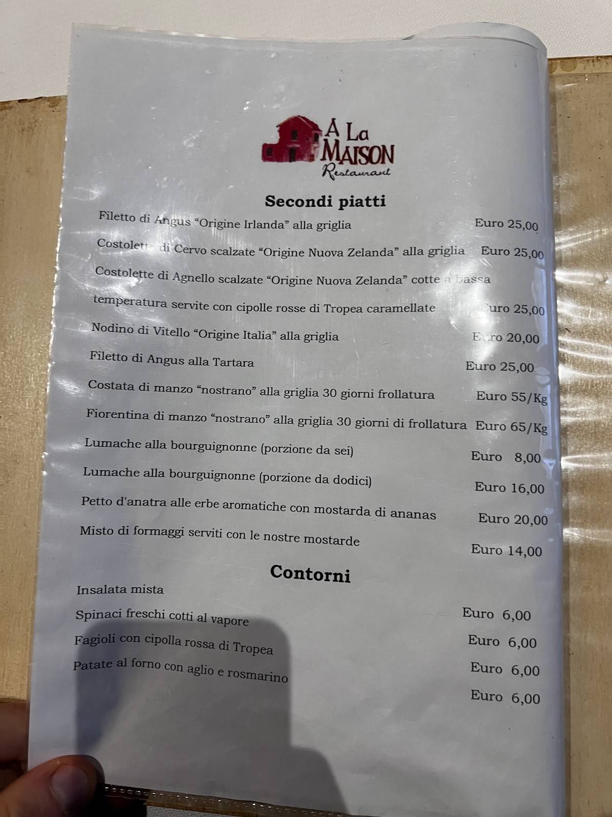 Menu da La Maison Restaurant, Fornovo di Taro