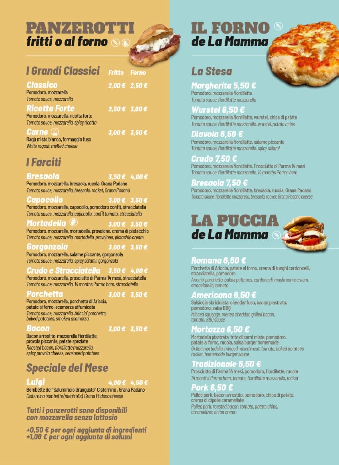 Carta de La Mamma Street Food, Monopoli