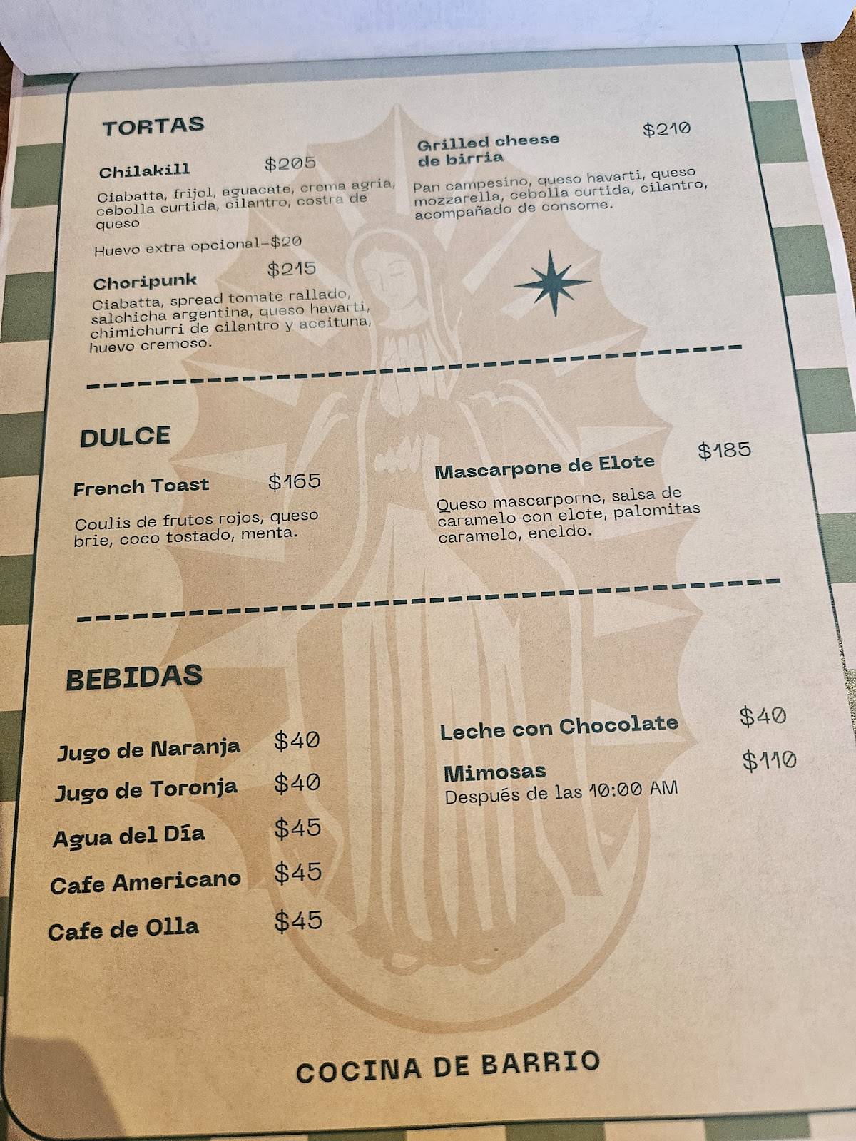 Menu at La Meche restaurant, Mexicali