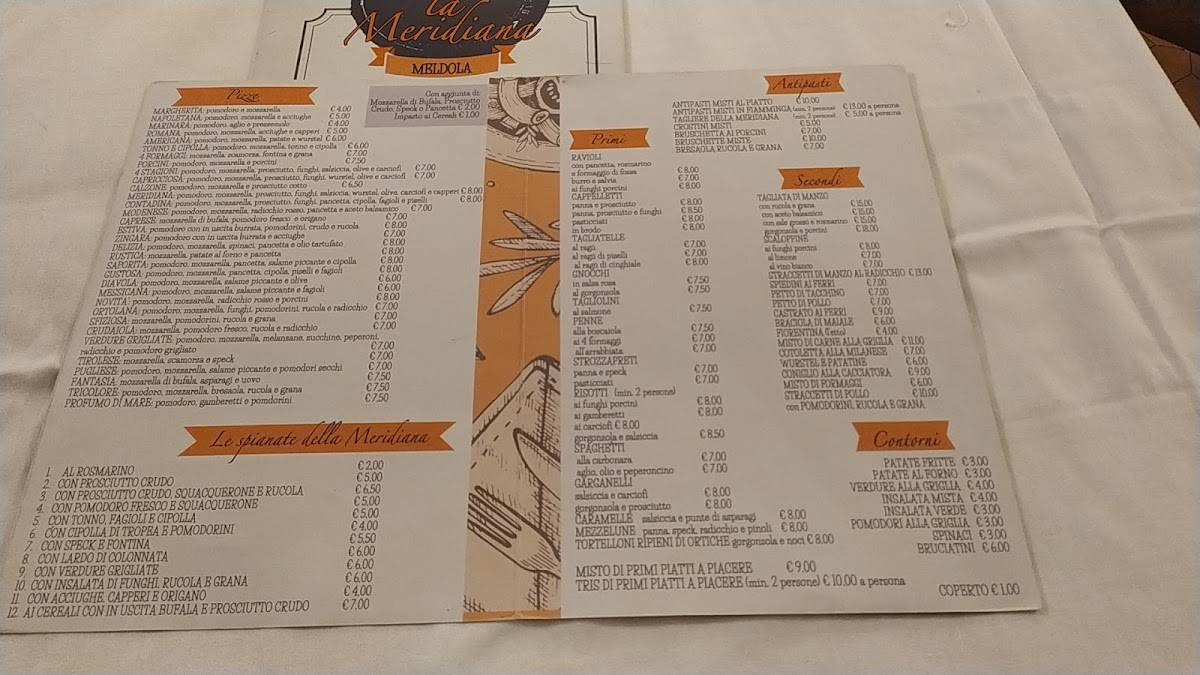 Menu au La Meridiana restaurant, Meldola