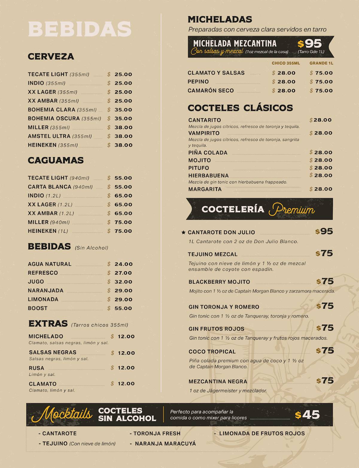 Menu at La Mezcantina Manzanillo pub & bar, Manzanillo