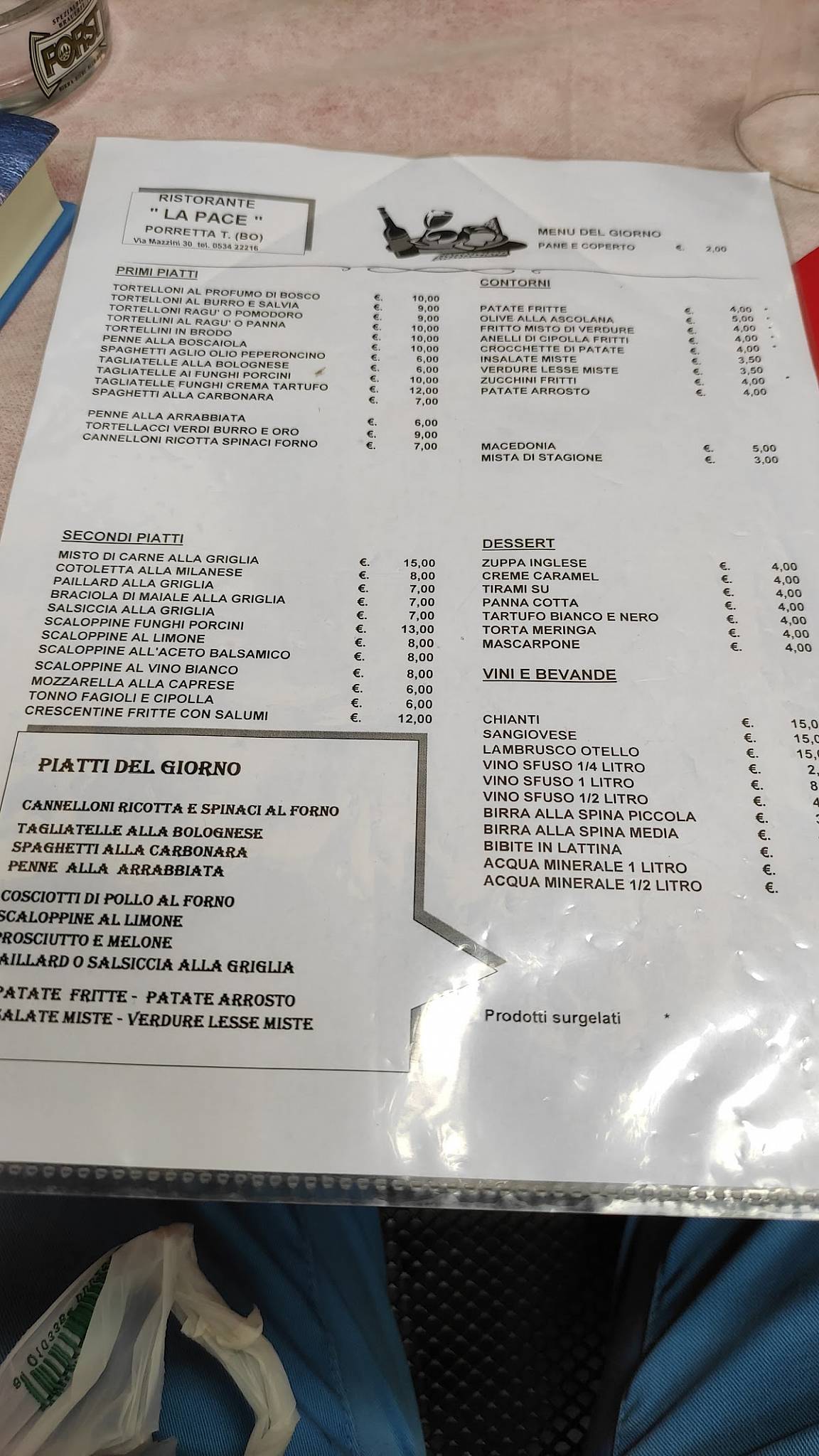 Menu da Pensione Ristorante La Pace, Porretta Terme