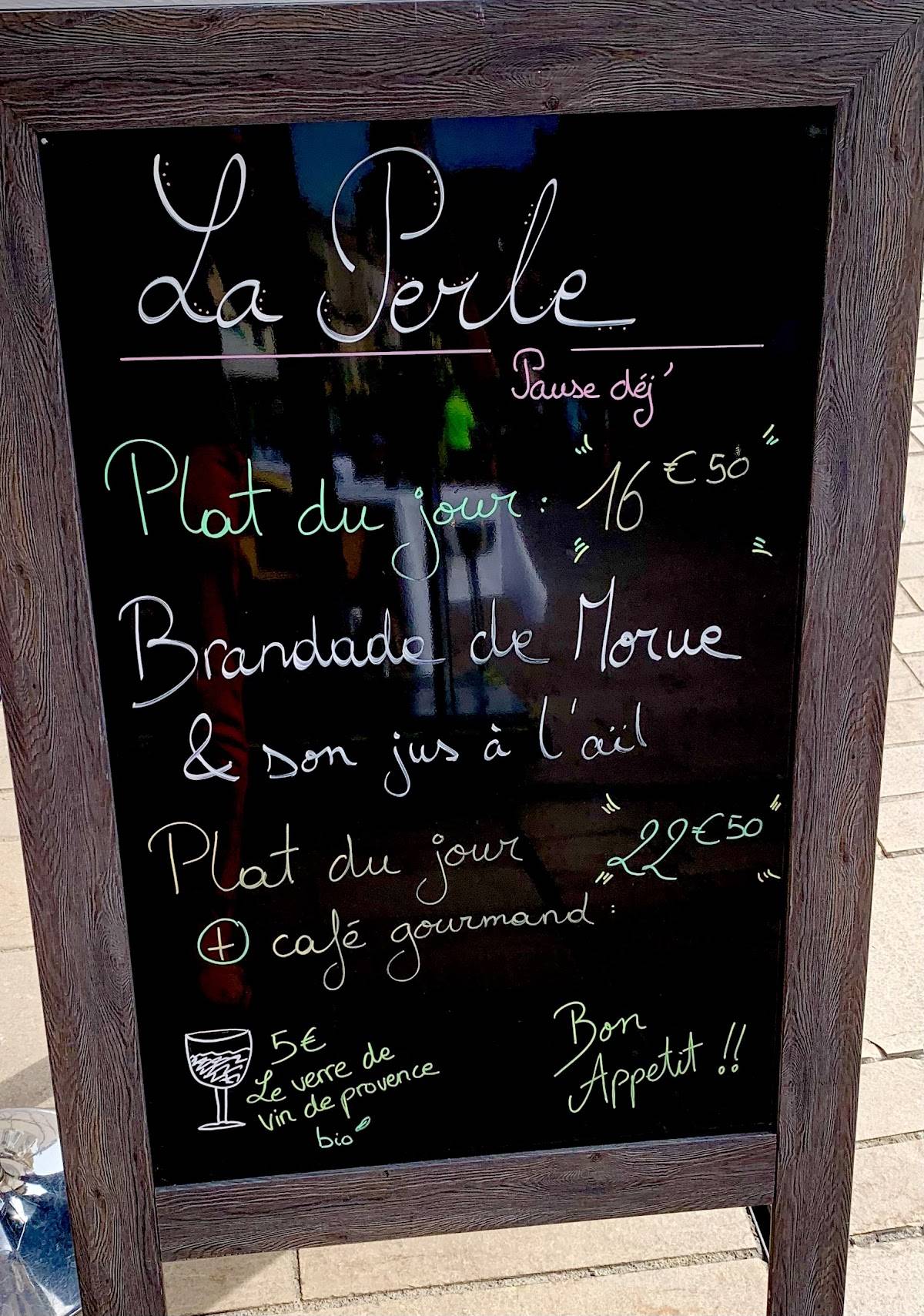 Menu at La Perle restaurant, Cannes