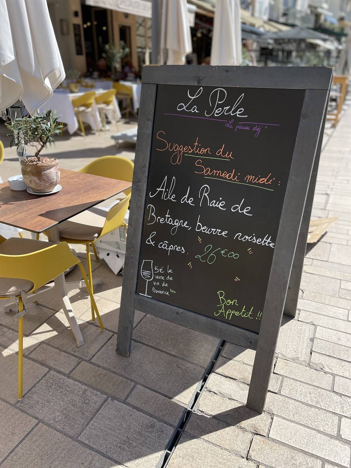 Menu au La Perle restaurant, Cannes