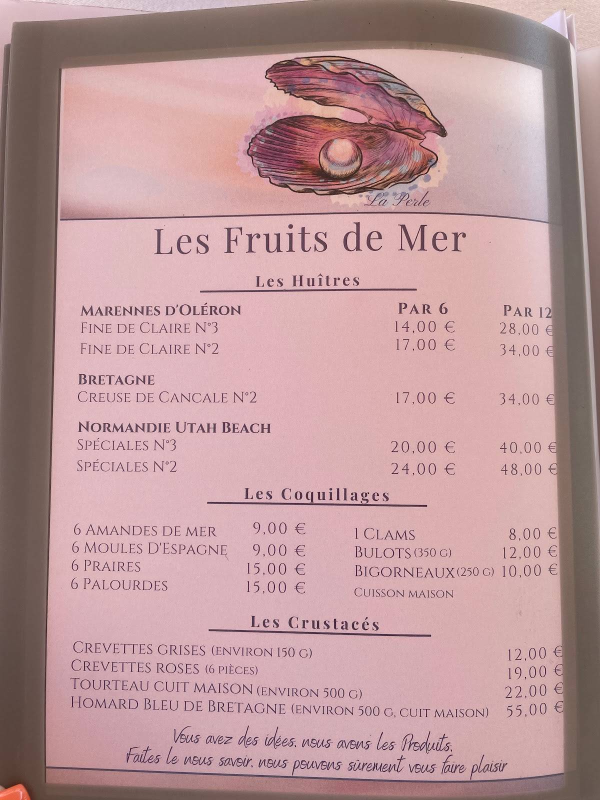 Menu at La Perle restaurant, Cannes