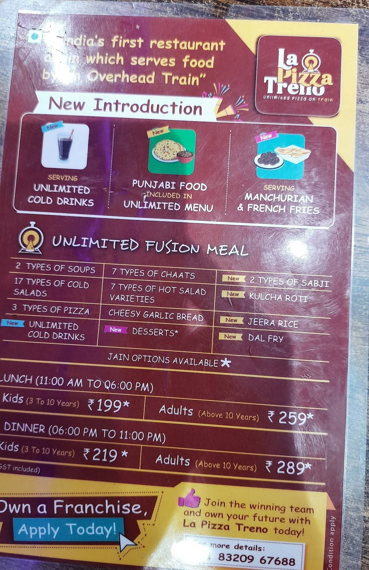 Menu at La Pizza Treno, Vadodara, At Inox