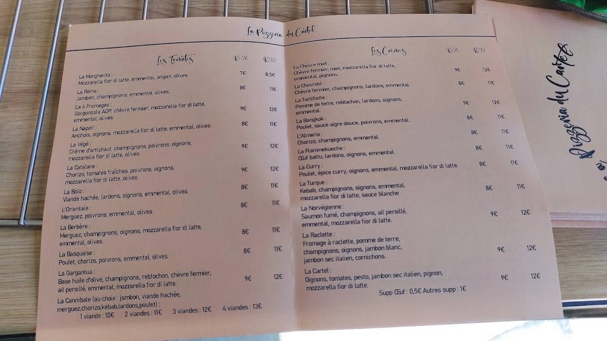 Menu au La Pizzeria du Cartel, Castries