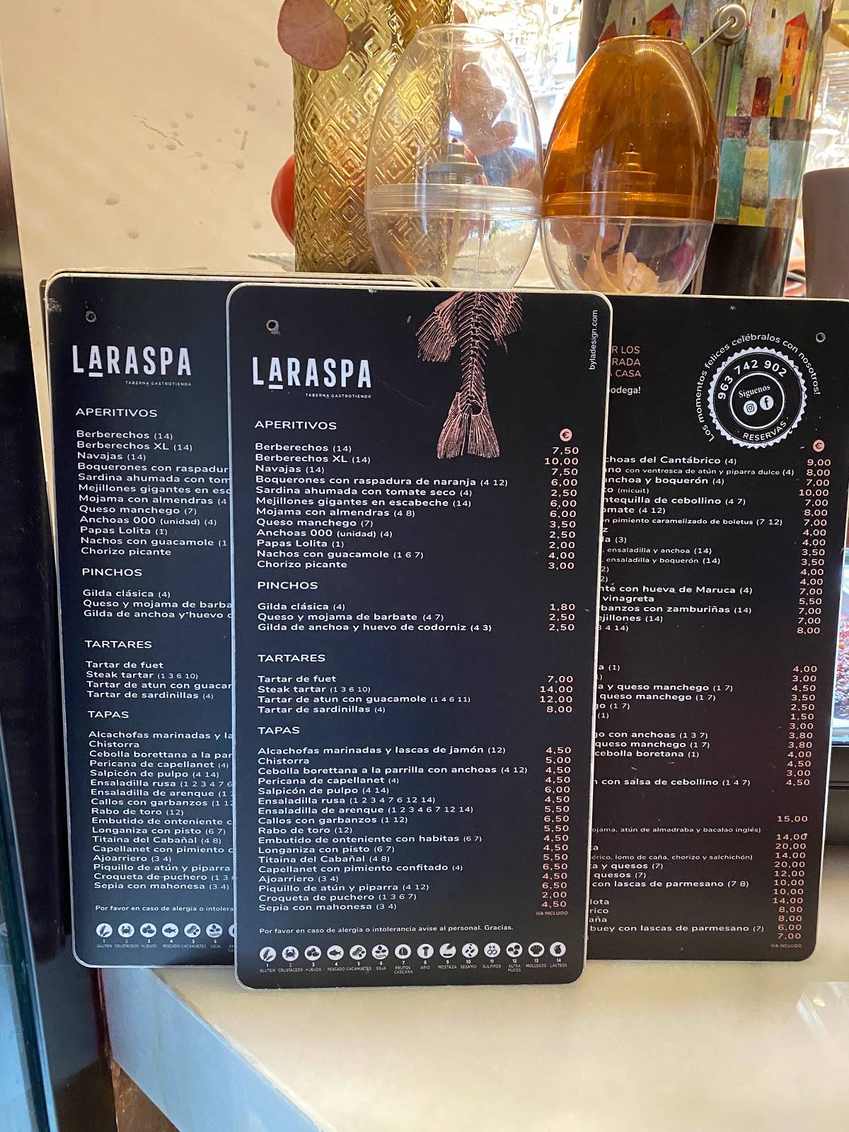 Carta del restaurante La RASPA / Taberna Gastrotienda, Valencia, C/ del ...