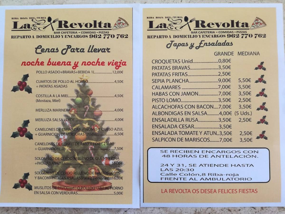 Carta del restaurante La Revolta, Ribarroja del Turia