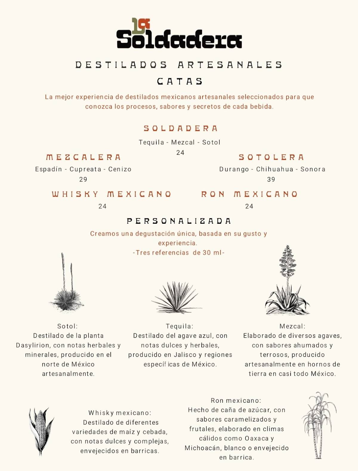 Carta de La Soldadera Mezcal Bar, Madrid