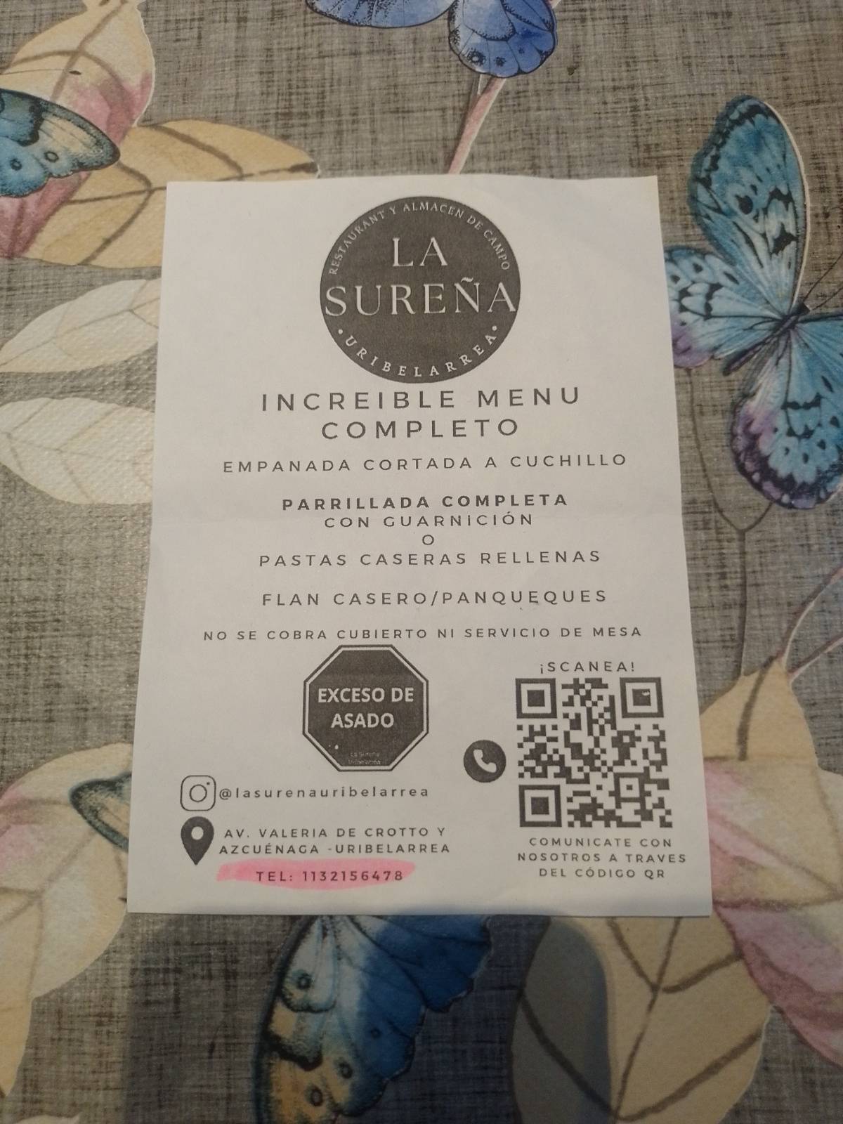 Carta del restaurante La Sureña, Uribelarrea