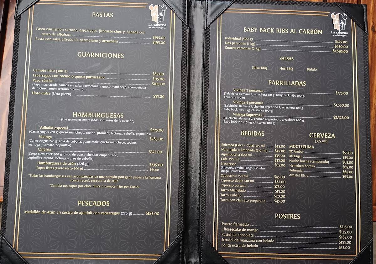 Carta del restaurante La Taberna del Vikingo, Ciudad del México, Av. División del Nte. 4199-D