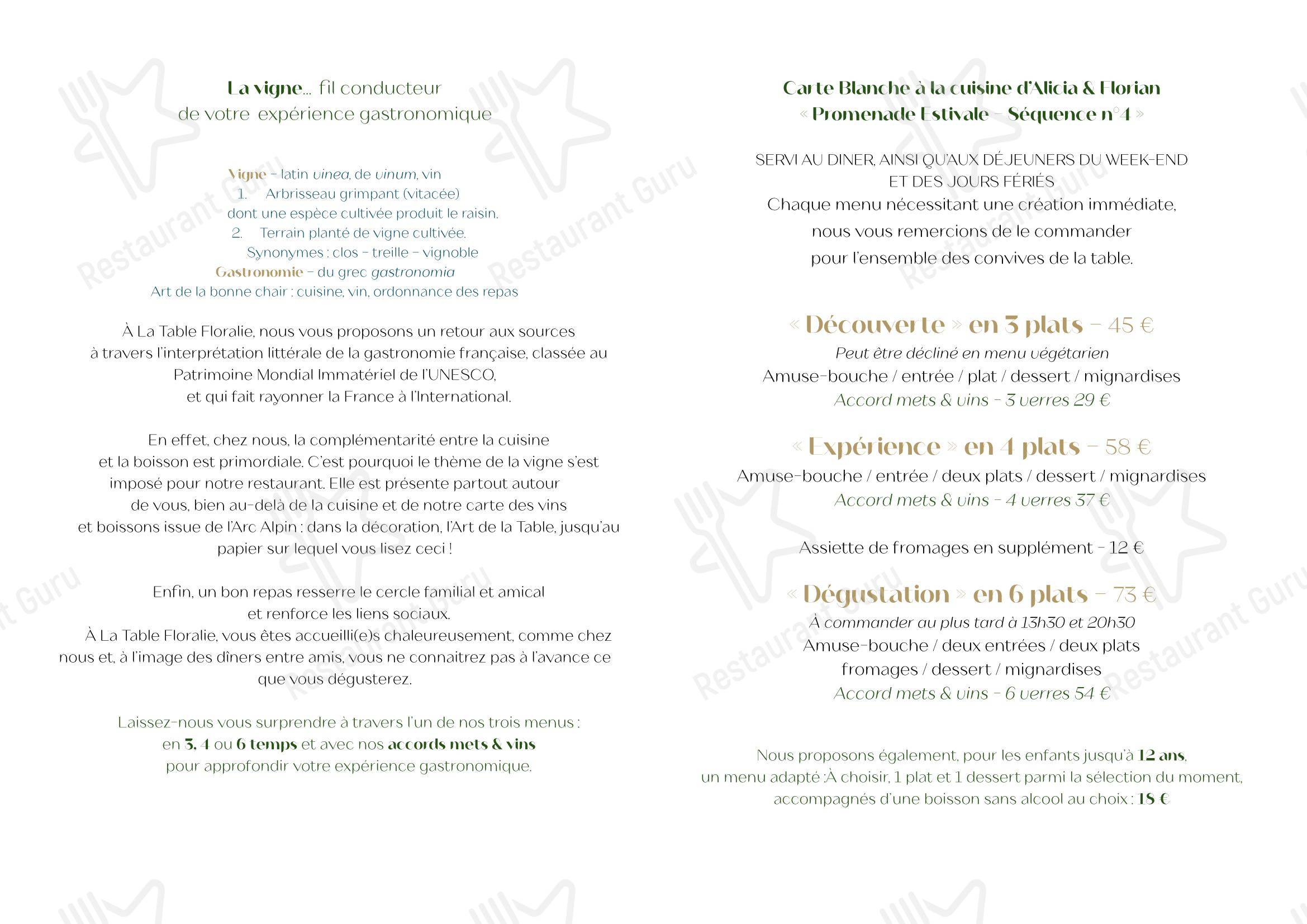Menu au La Table Floralie restaurant, Aix-les-Bains