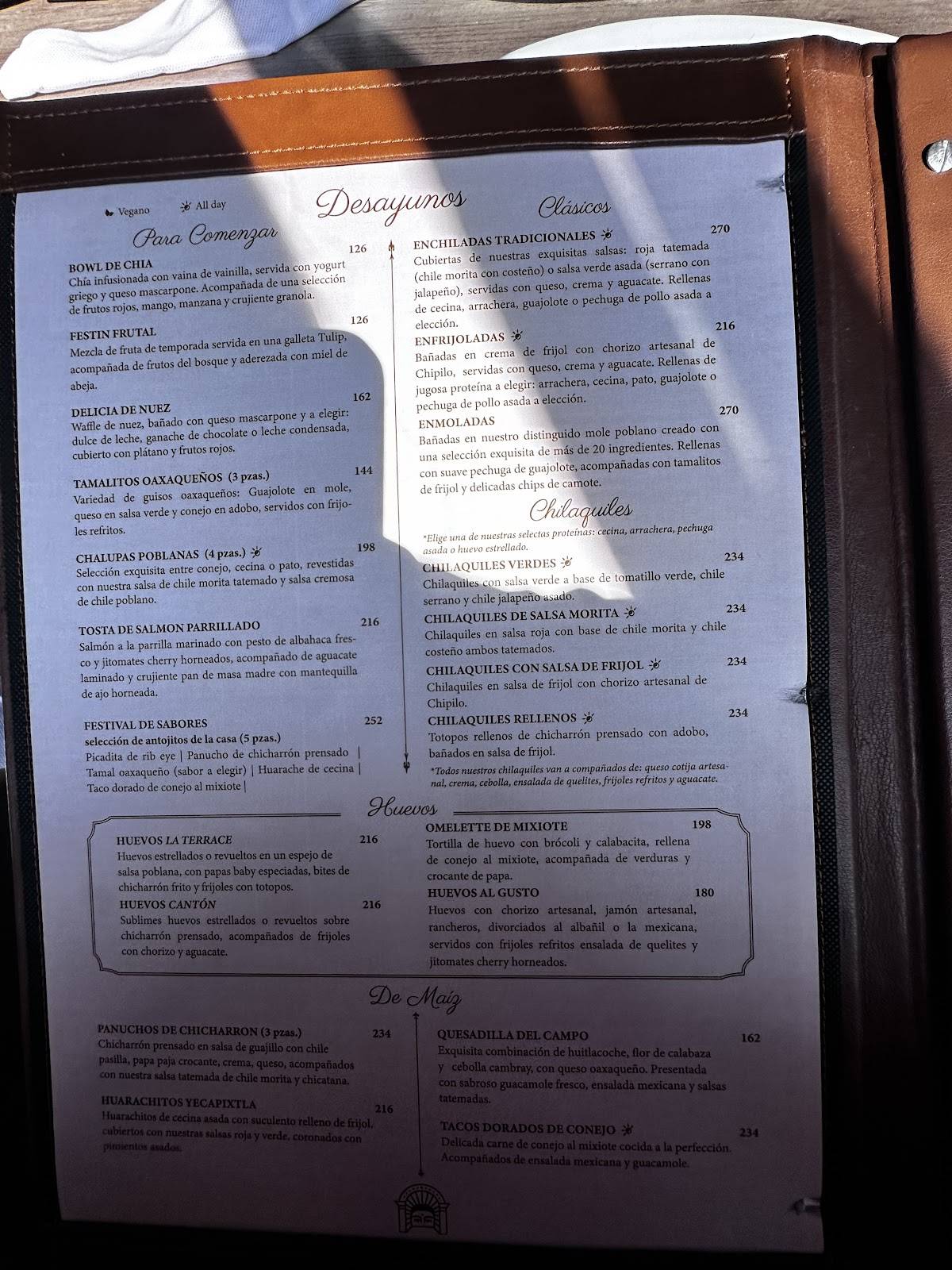 Carta del restaurante La Terrace by Canton, Cholula del Rivadabia