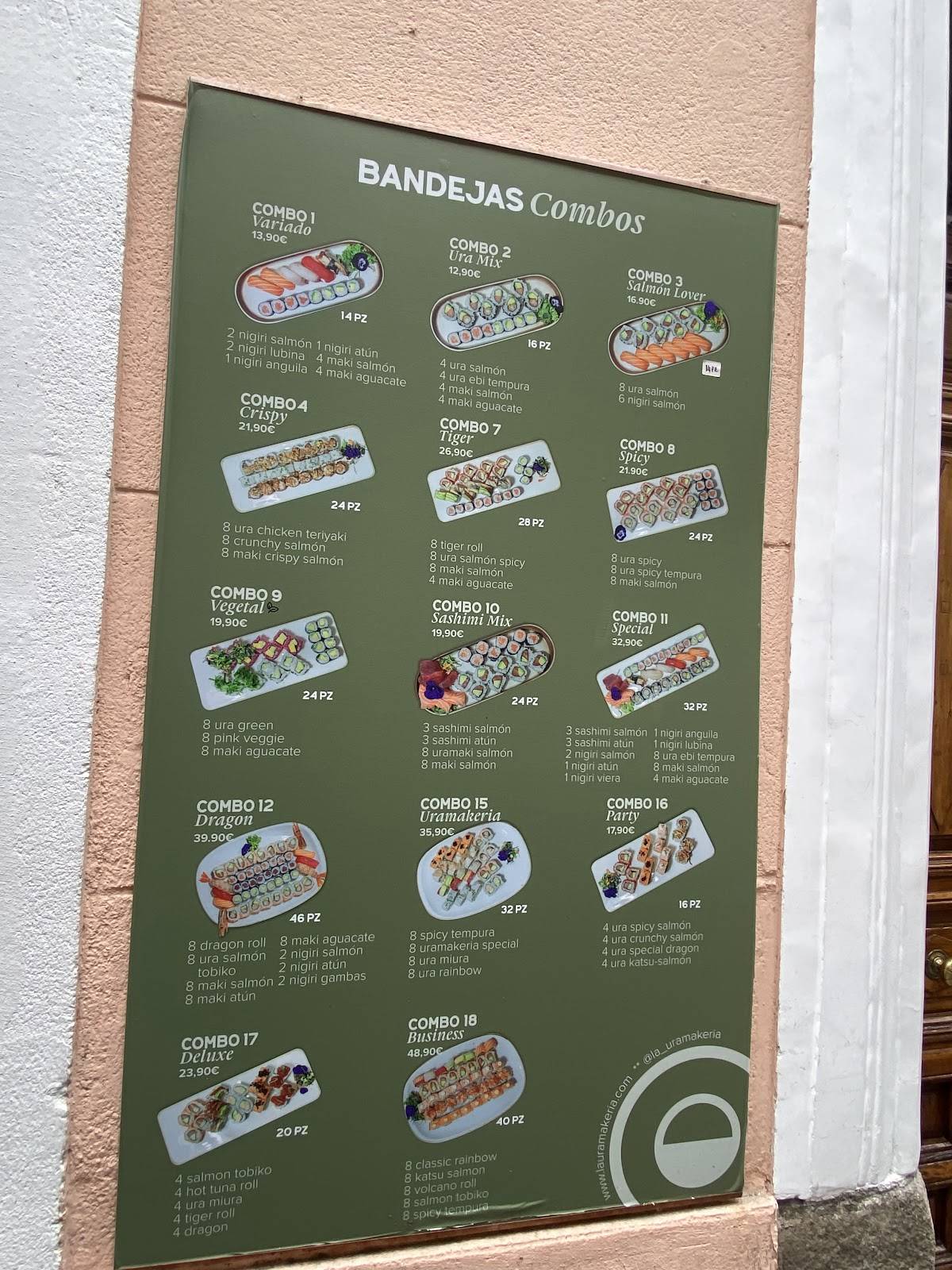 Carta del restaurante La Uramakeria, Madrid, C. del Manuela Malasaña