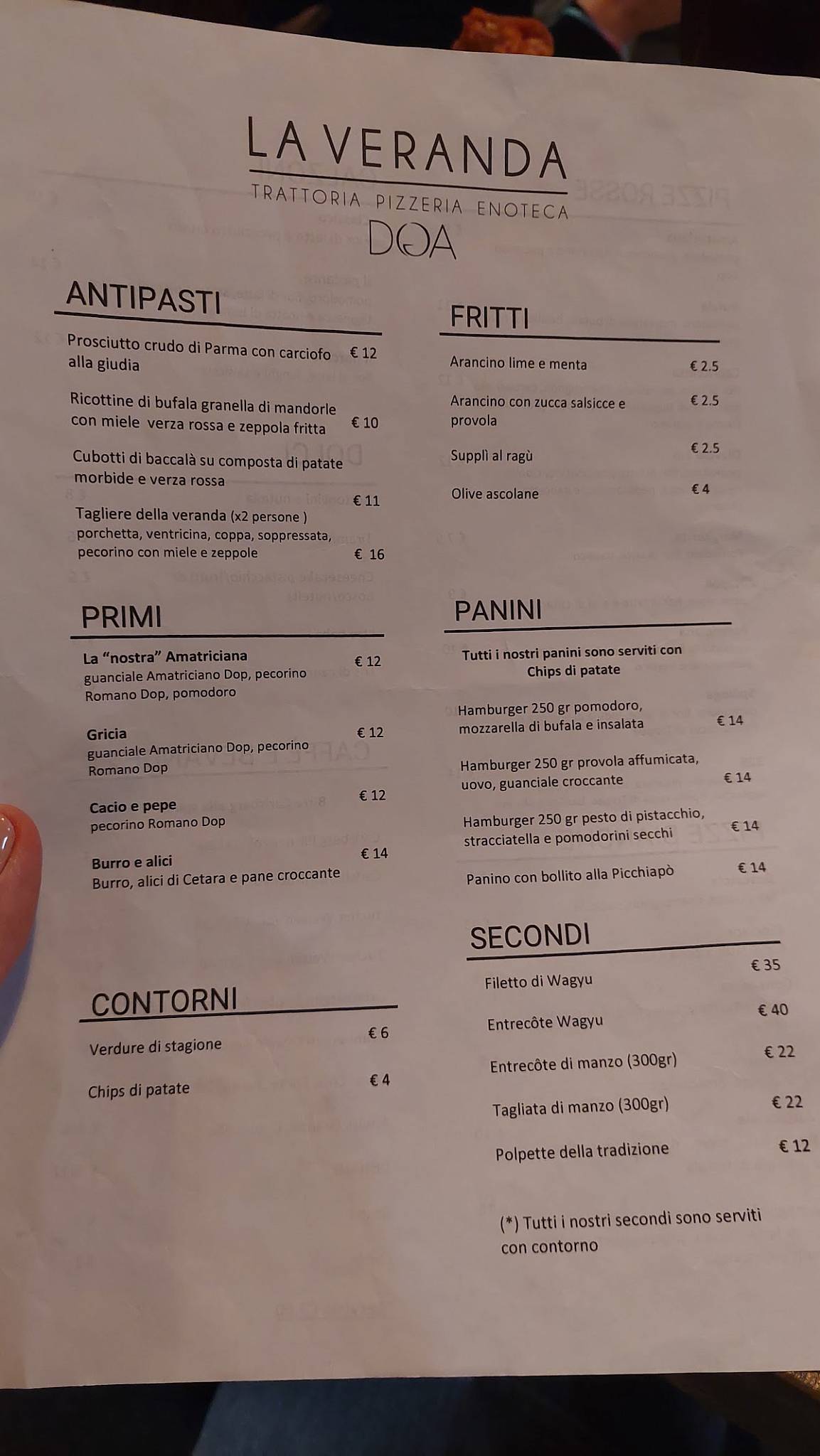 Speisekarte von La Veranda - Trattoria Pizzeria Enoteca, ROM