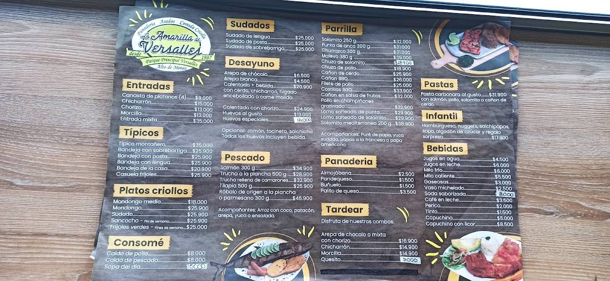 Carta del restaurante La amarilla del versalles, Versalles, X9PR+2Q