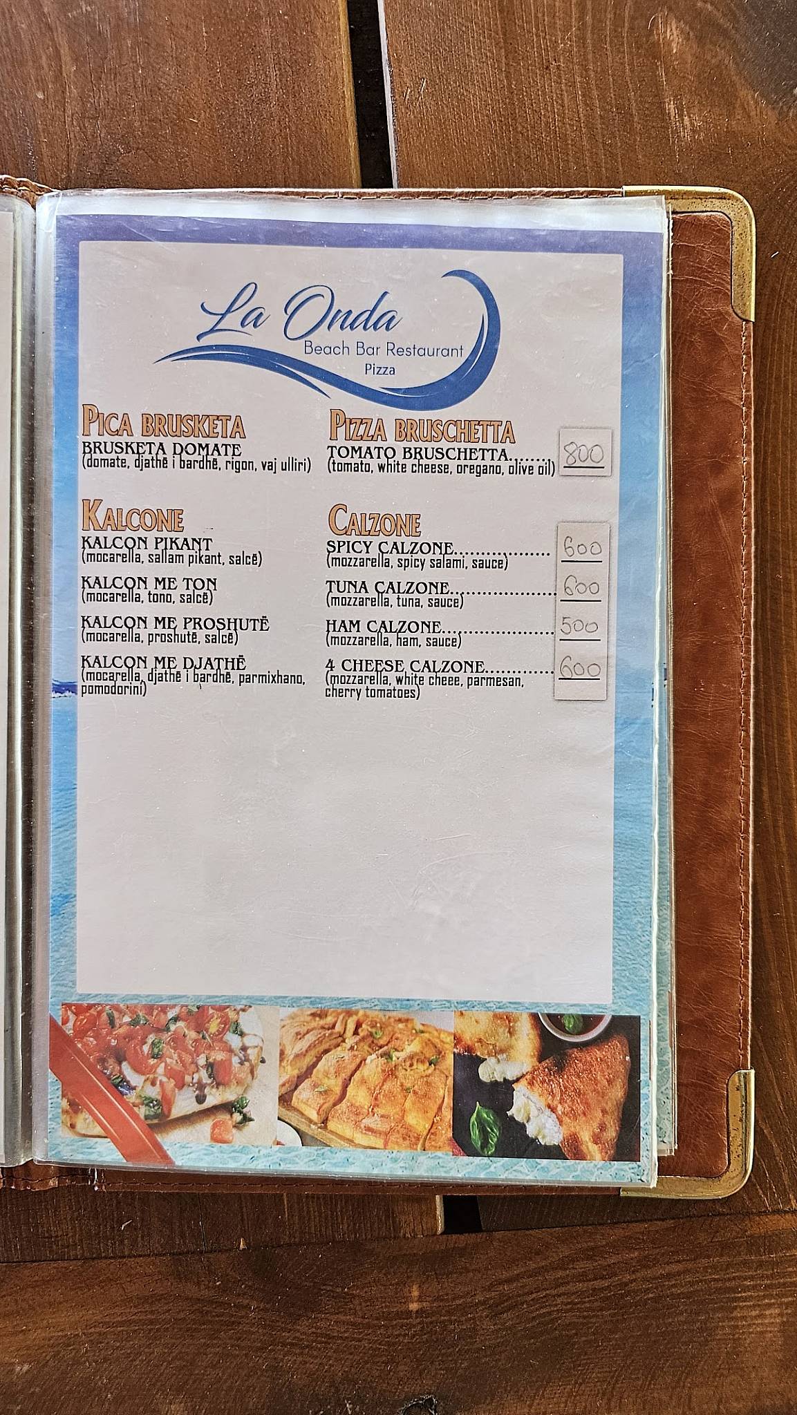 Menu au La onda beach bar, Lukovë