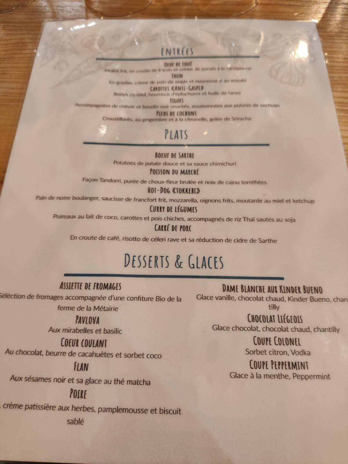 Menu au La plancha gourmande restaurant, Le Mans