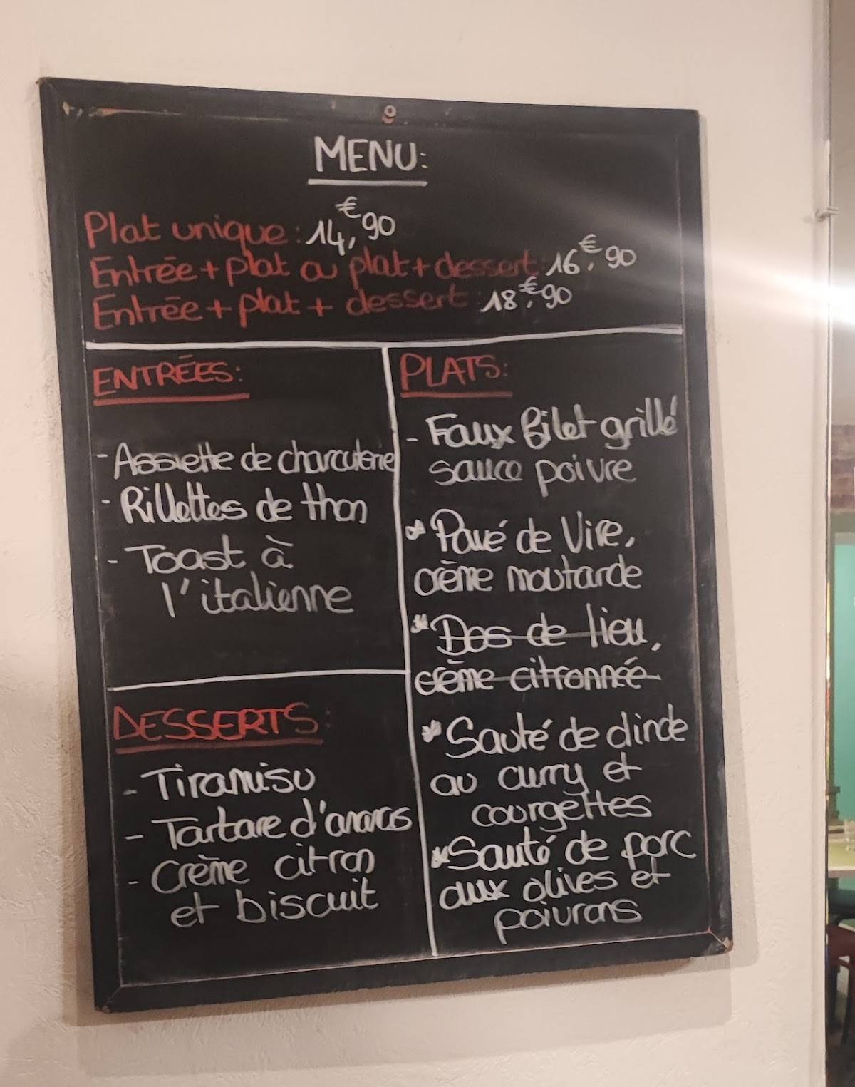 Menu au La table de Boïa restaurant, Biéville-Beuville