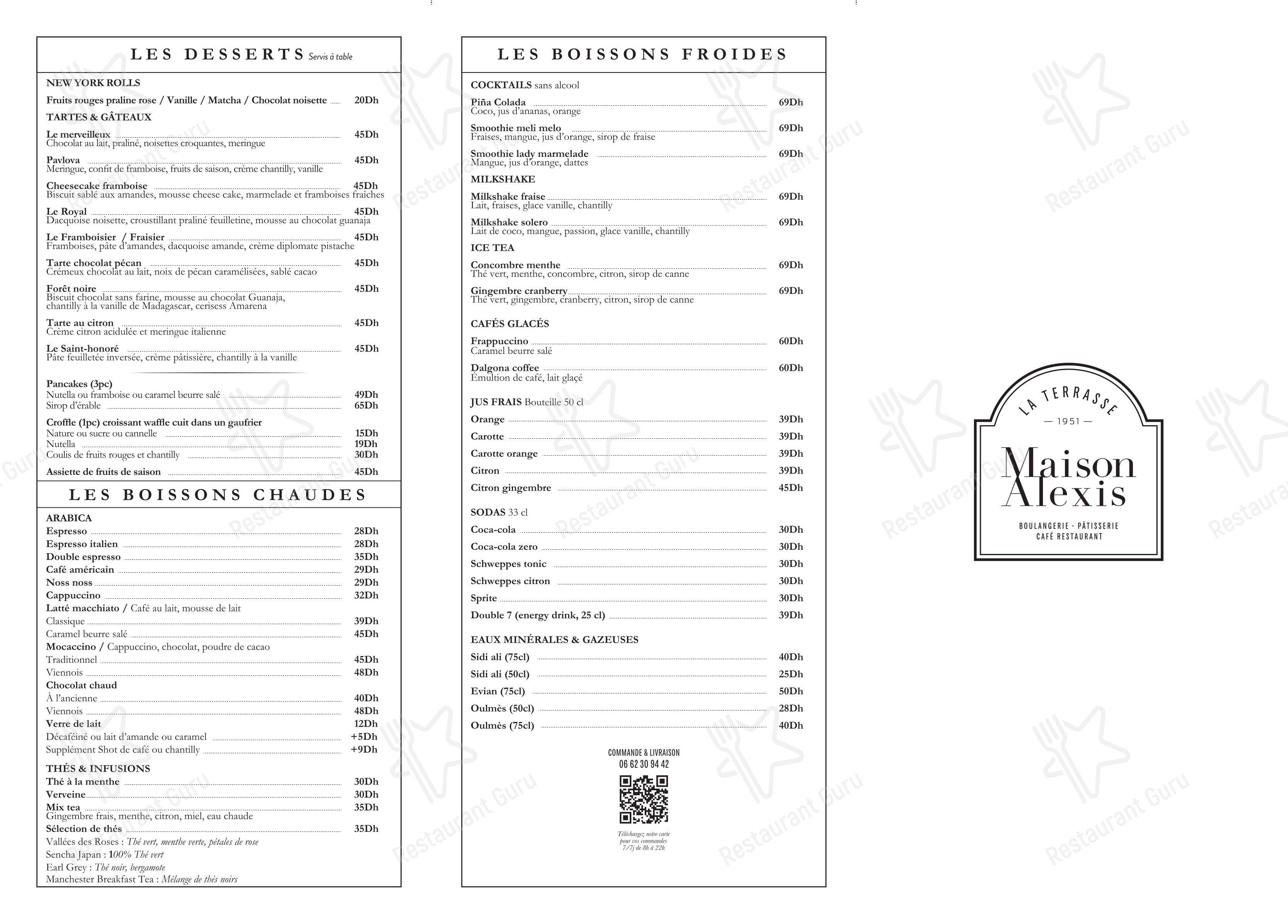 Menu at La terrasse -1951- Maison Alexis restaurant, Casablanca ...