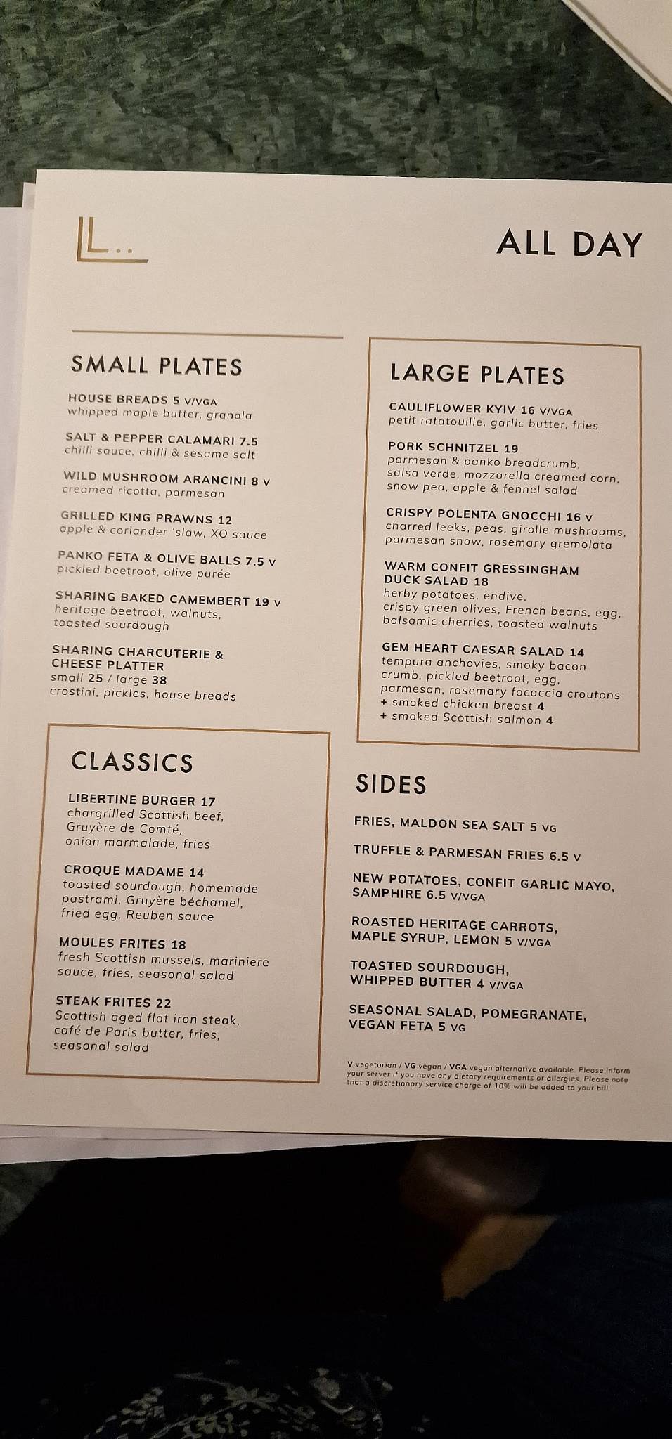 Menu at Lady Libertine pub & bar, Edinburgh