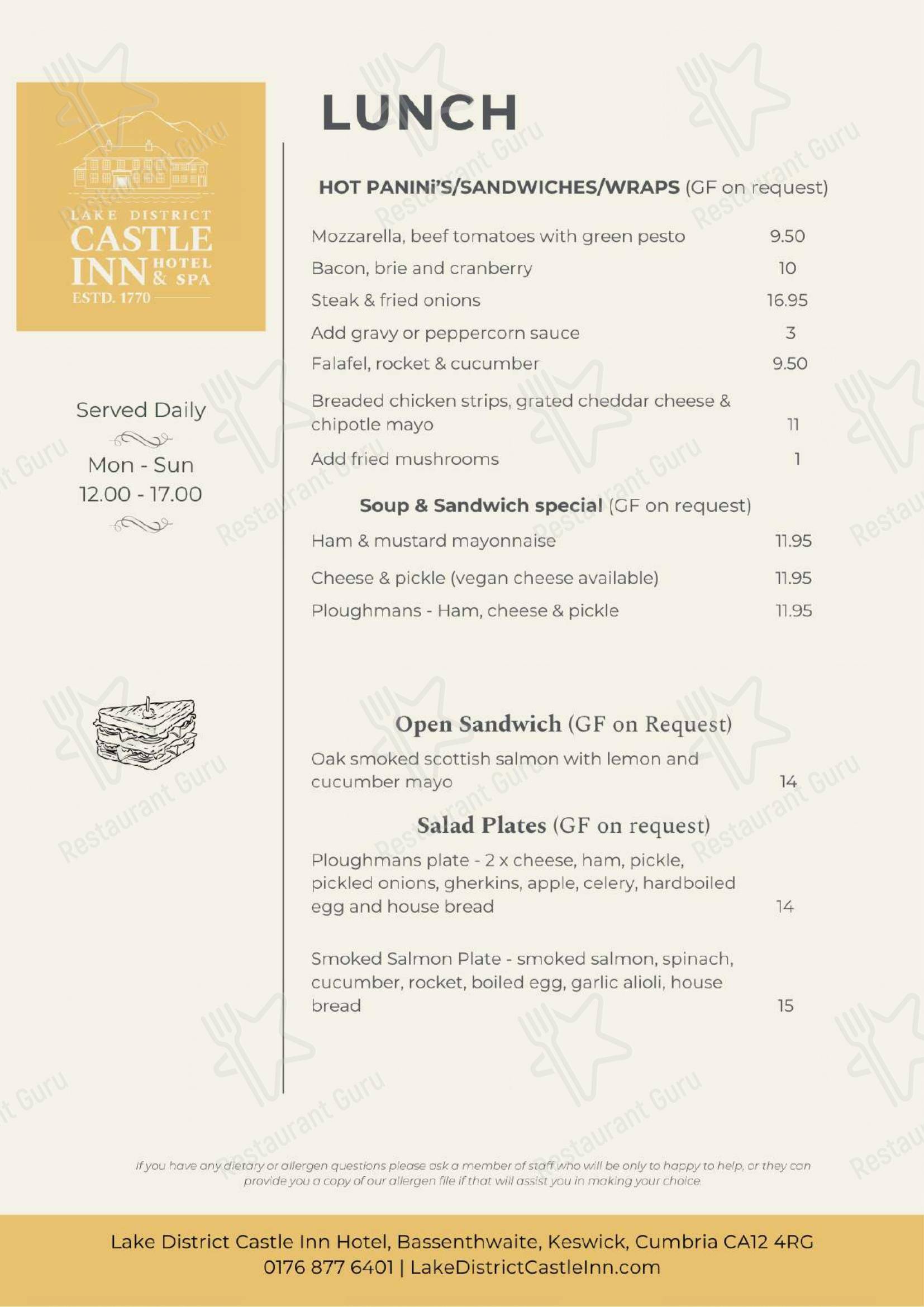Menu at Lake district Castle Inn Hotel pub & bar, Bassenthwaite