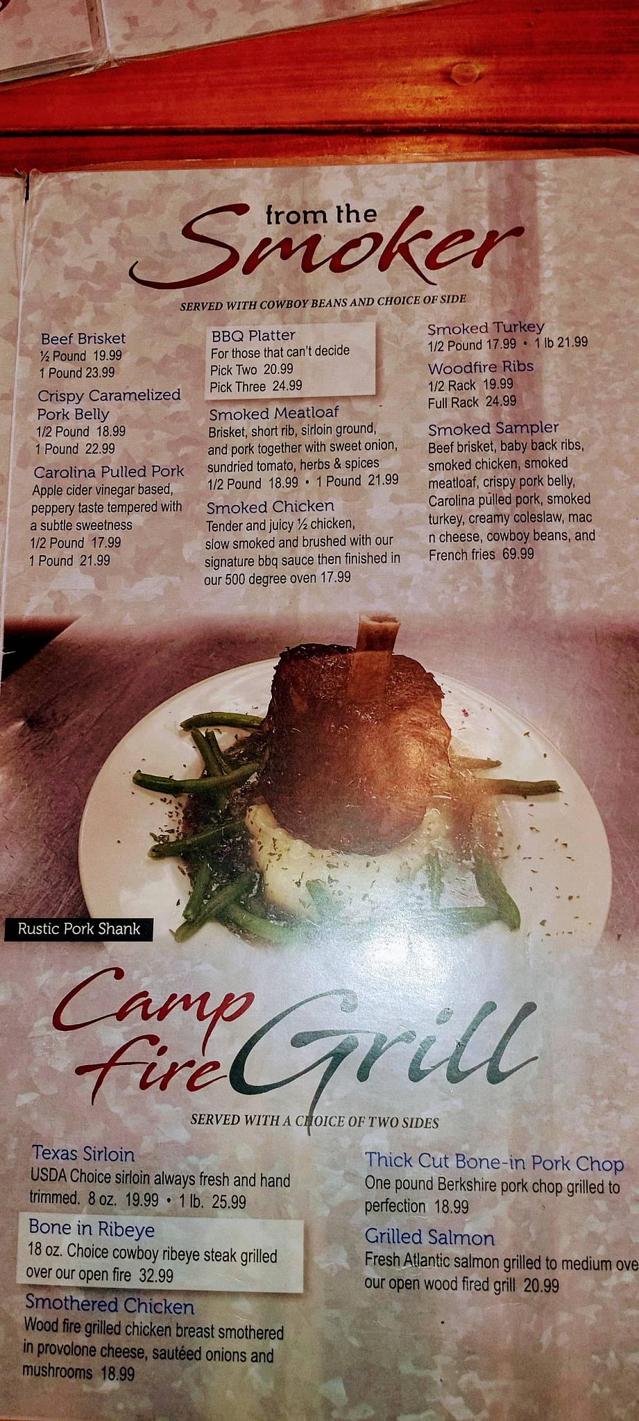 Menu at Crow's Nest restaurant, Lakeside Marblehead