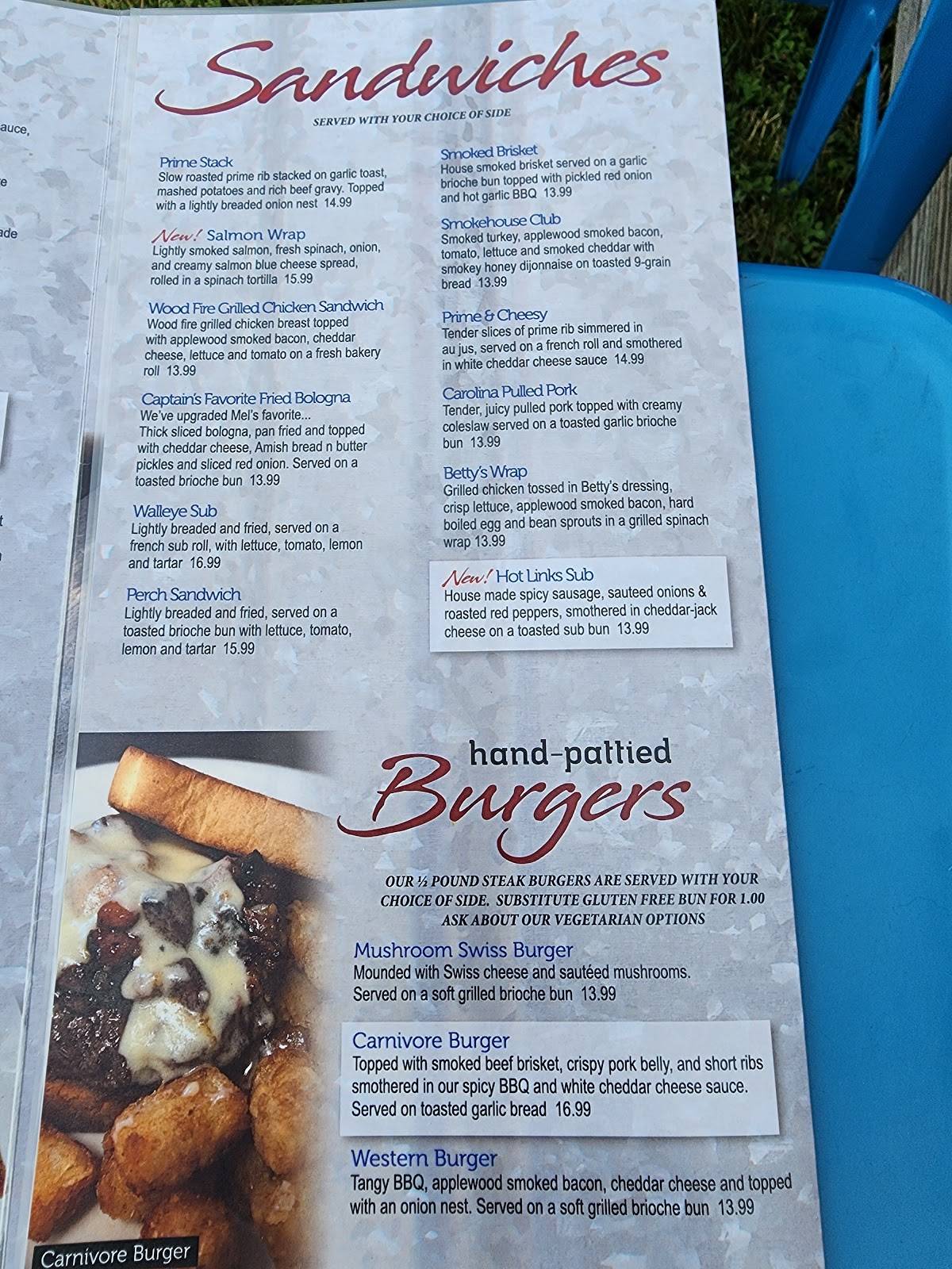 Menu at Crow's Nest restaurant, Lakeside Marblehead