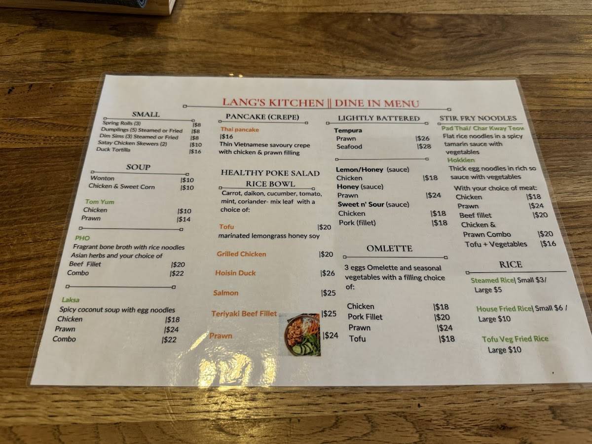 Menu at Lang's Kitchen restaurant, McLaren Vale