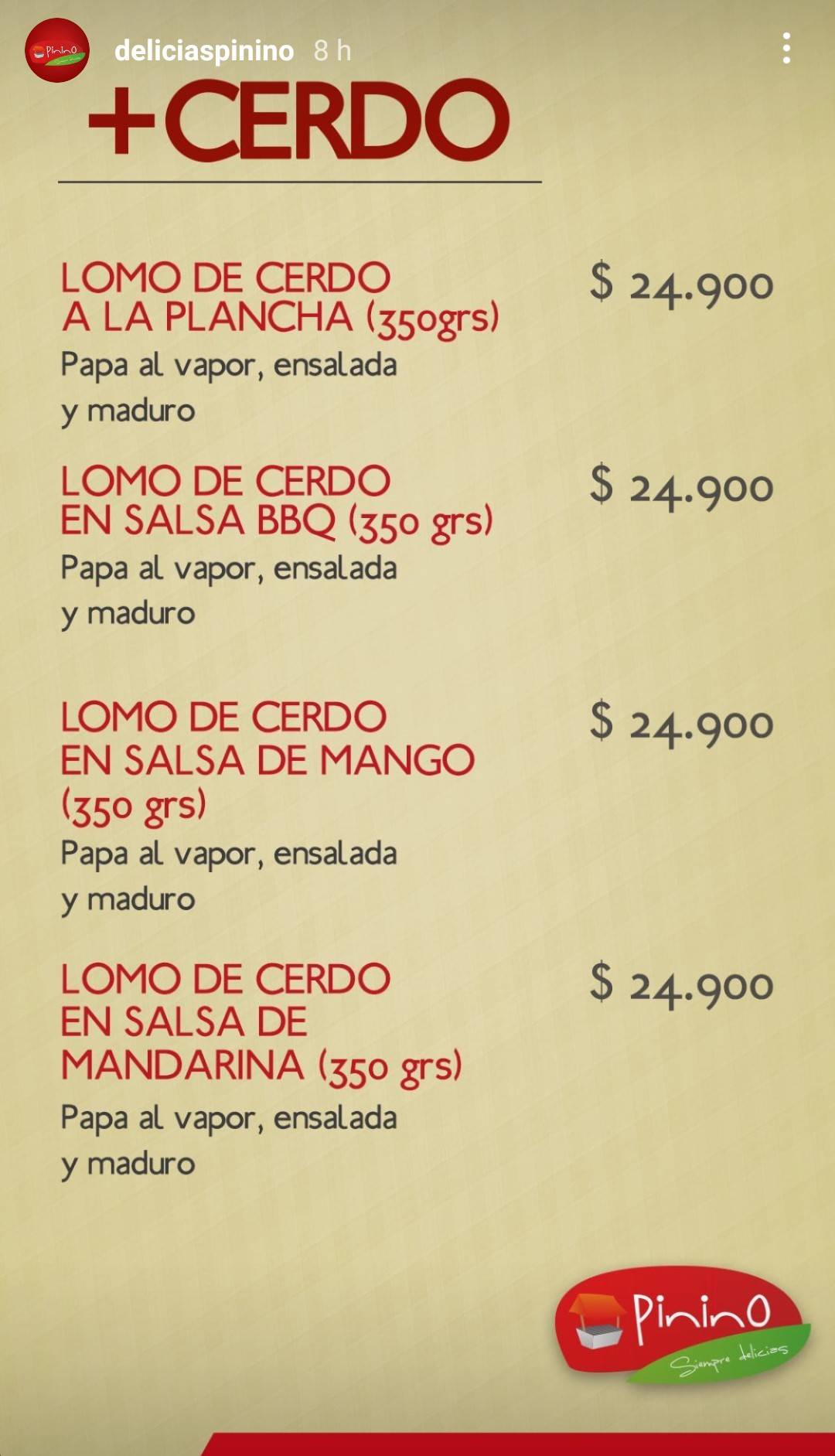 Carta del restaurante Las Delicias del Pinino, Cali, Cl. 27 #37 40